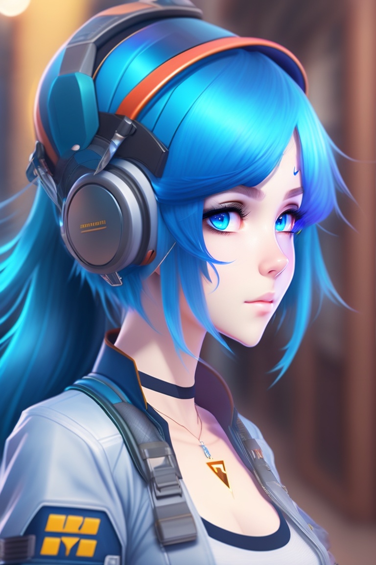 Lexica - Gamer girl, blue hair, anime style