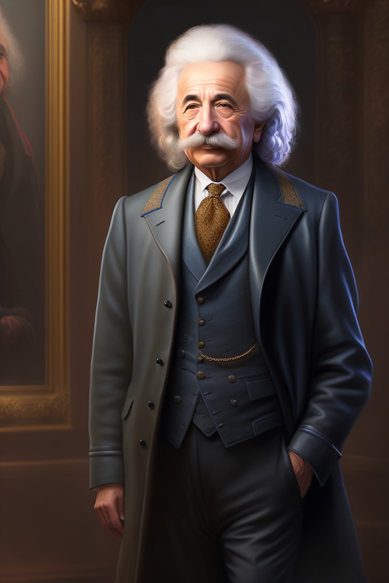 Lexica - Albert Einstein, portrait, realistic, 8k, 16:9, full body
