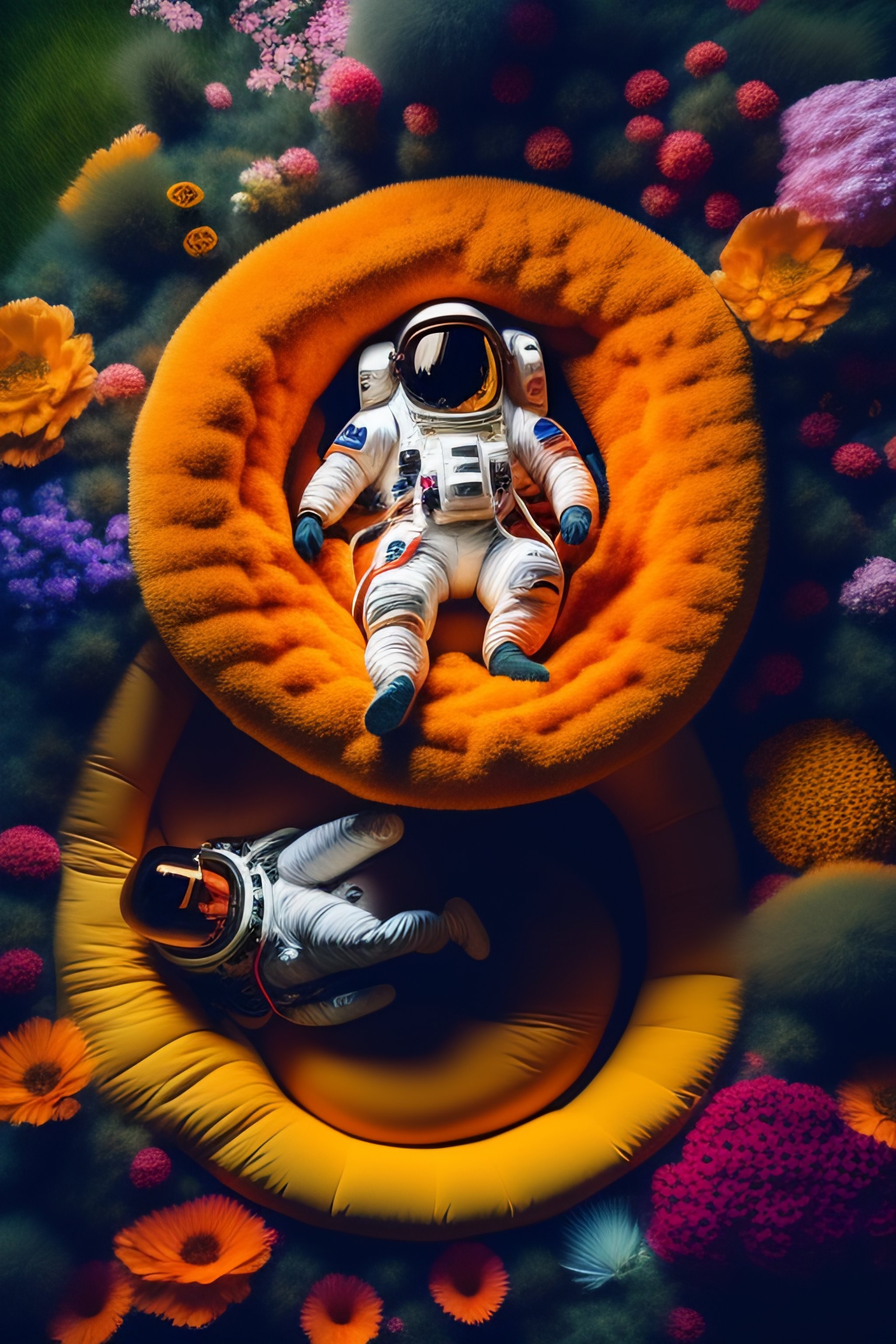 Lexica - An astronaut laying down in a bed of millions of vibrant ...