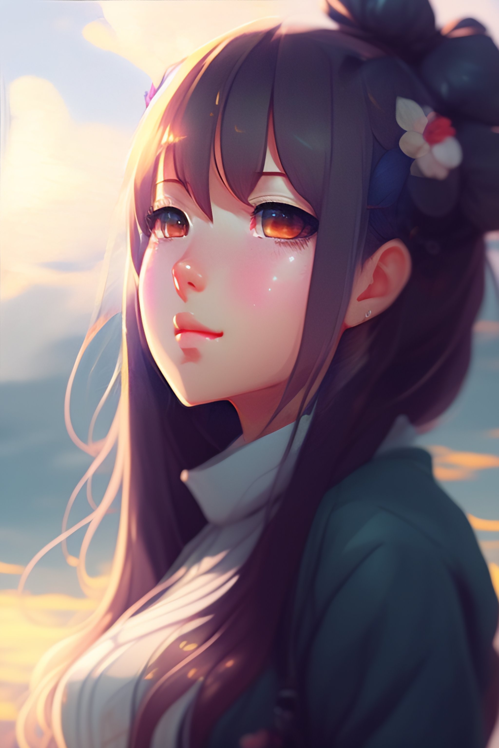 Lexica - Portrait of cute girl, cloudy sky background lush landscape ...