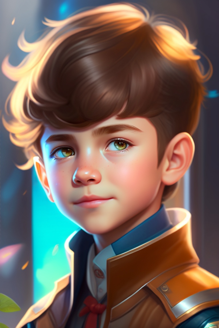 Lexica - Closeup portrait of 4 year old boy, short light brown hair ...