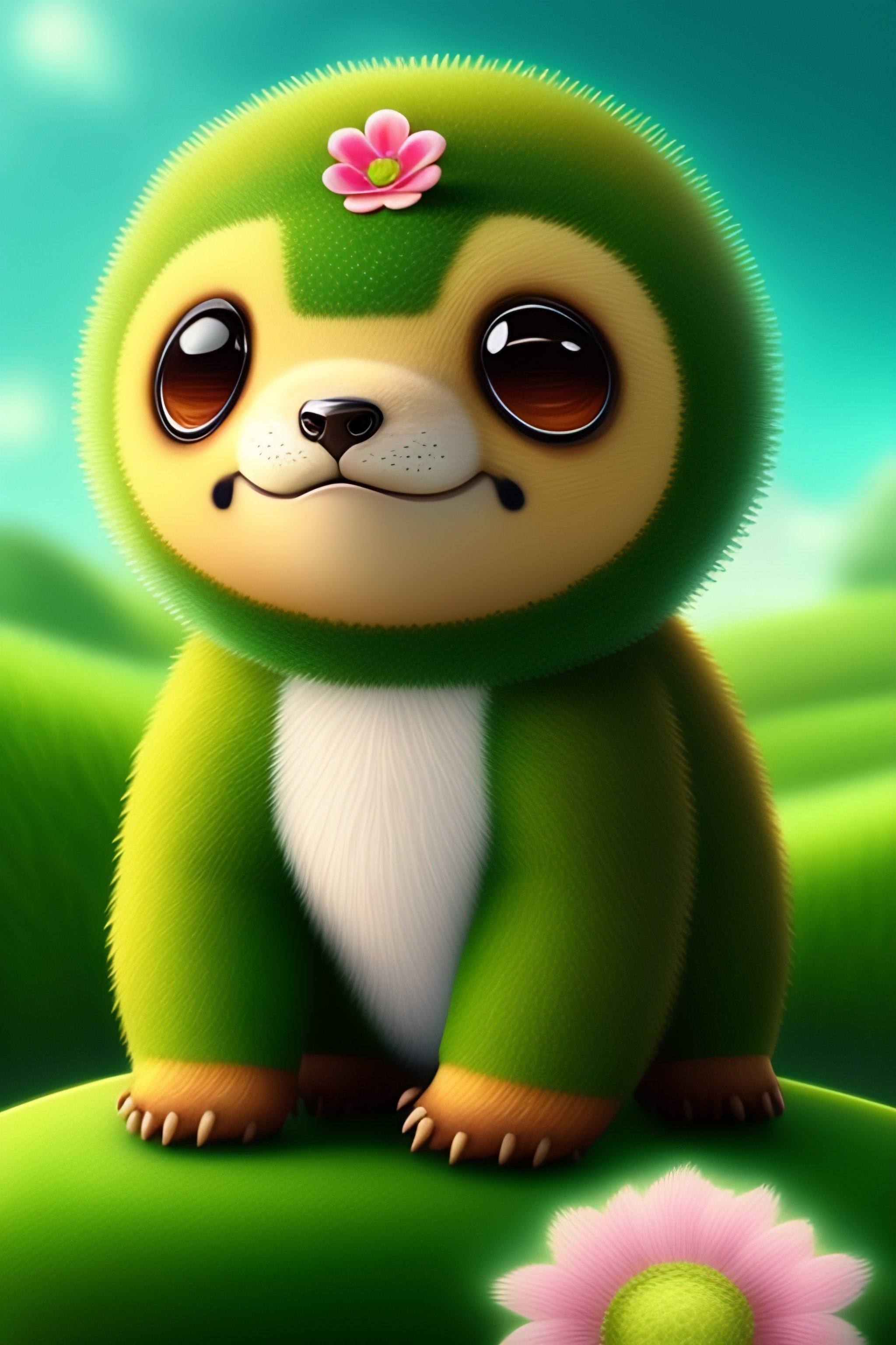 Lexica - An adorable grass type Pokémon representing a sloth with large ...