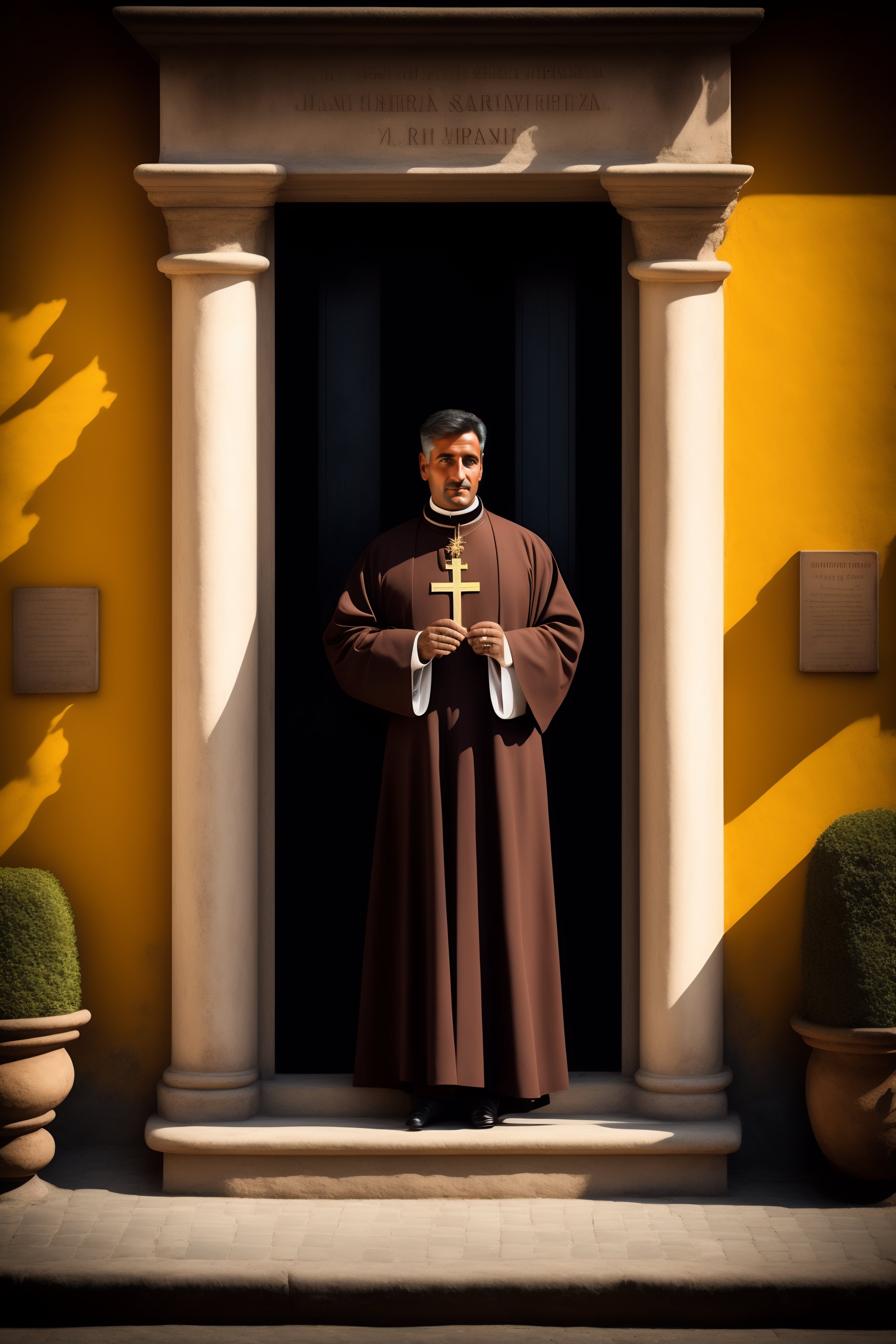 Lexica - Italian priest with short brown hair. Calm. With compassionate ...