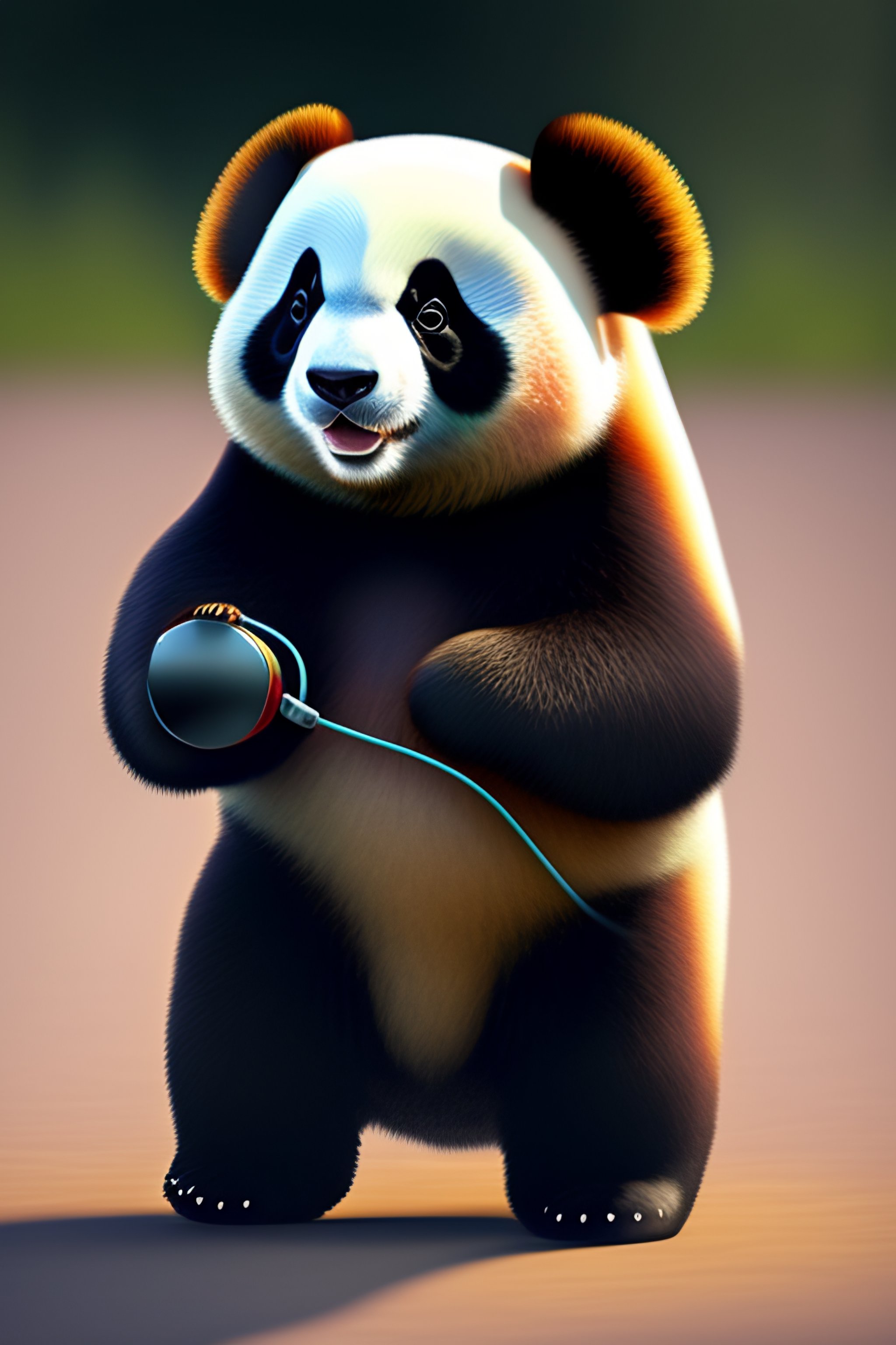 Lexica - Beautiful cute panda wearing goggles and headphones dancing