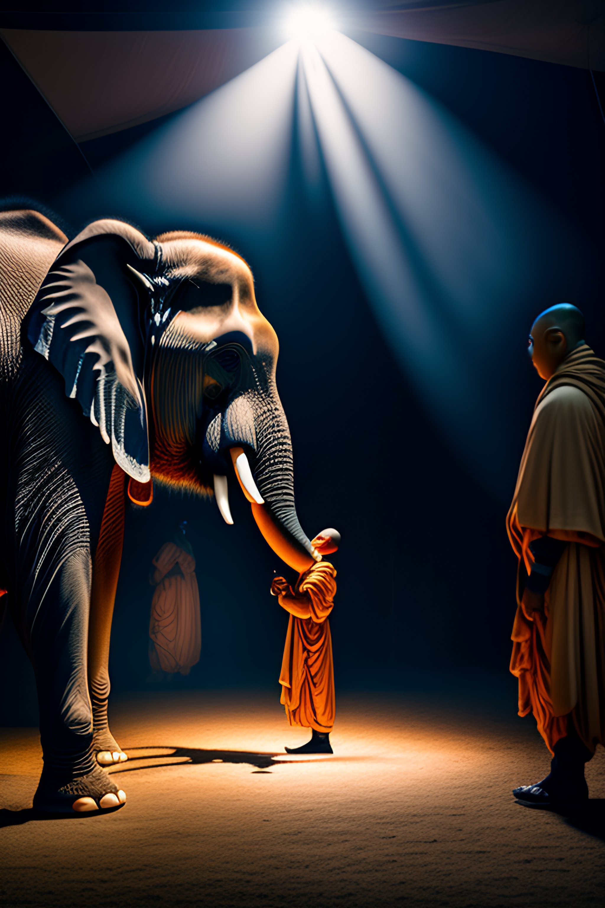 Lexica - Great lighting several blind monks touching an elephant in the ...