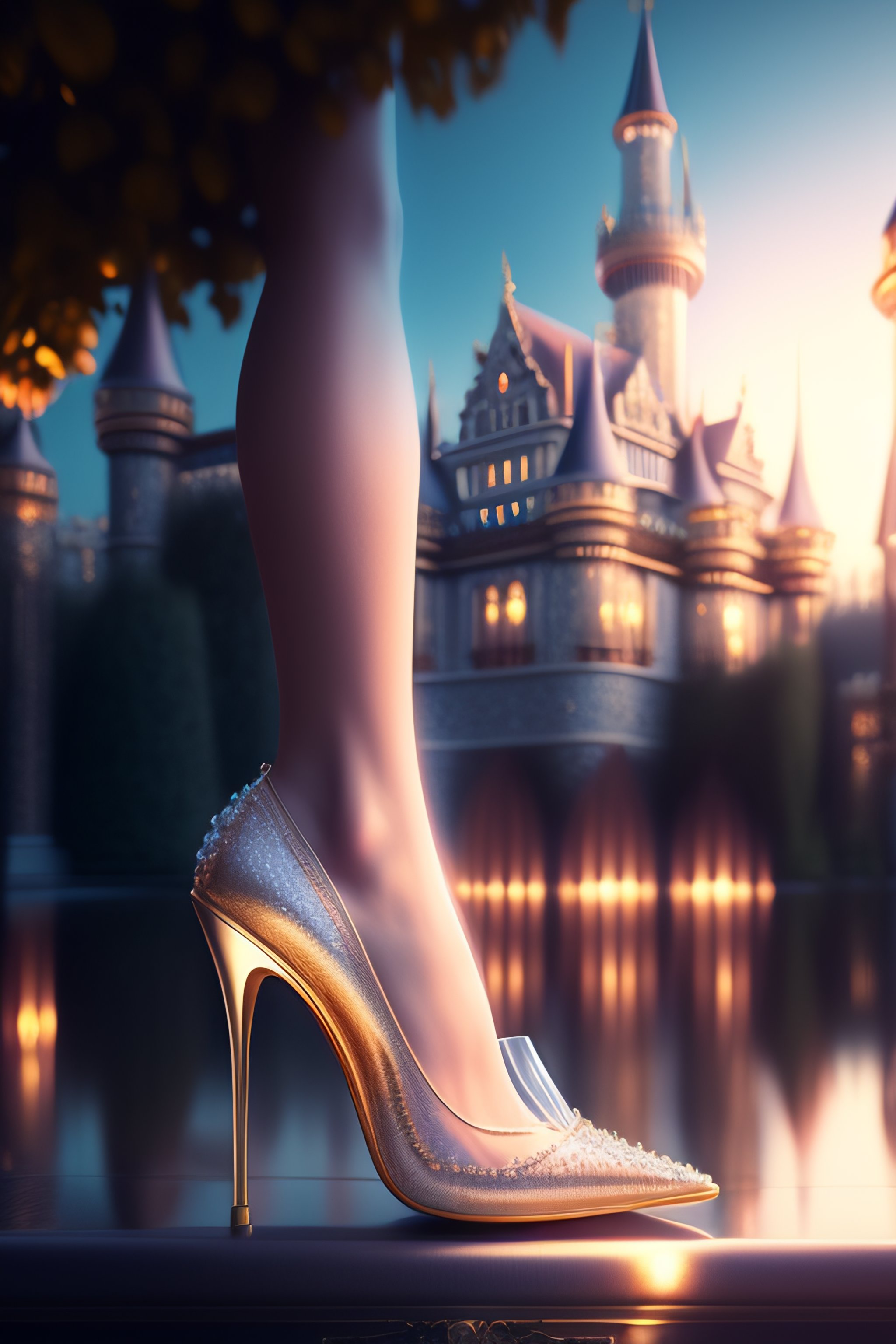 Lexica - Shiny clear high heel shoe in front of a castle, dark fantasy ...