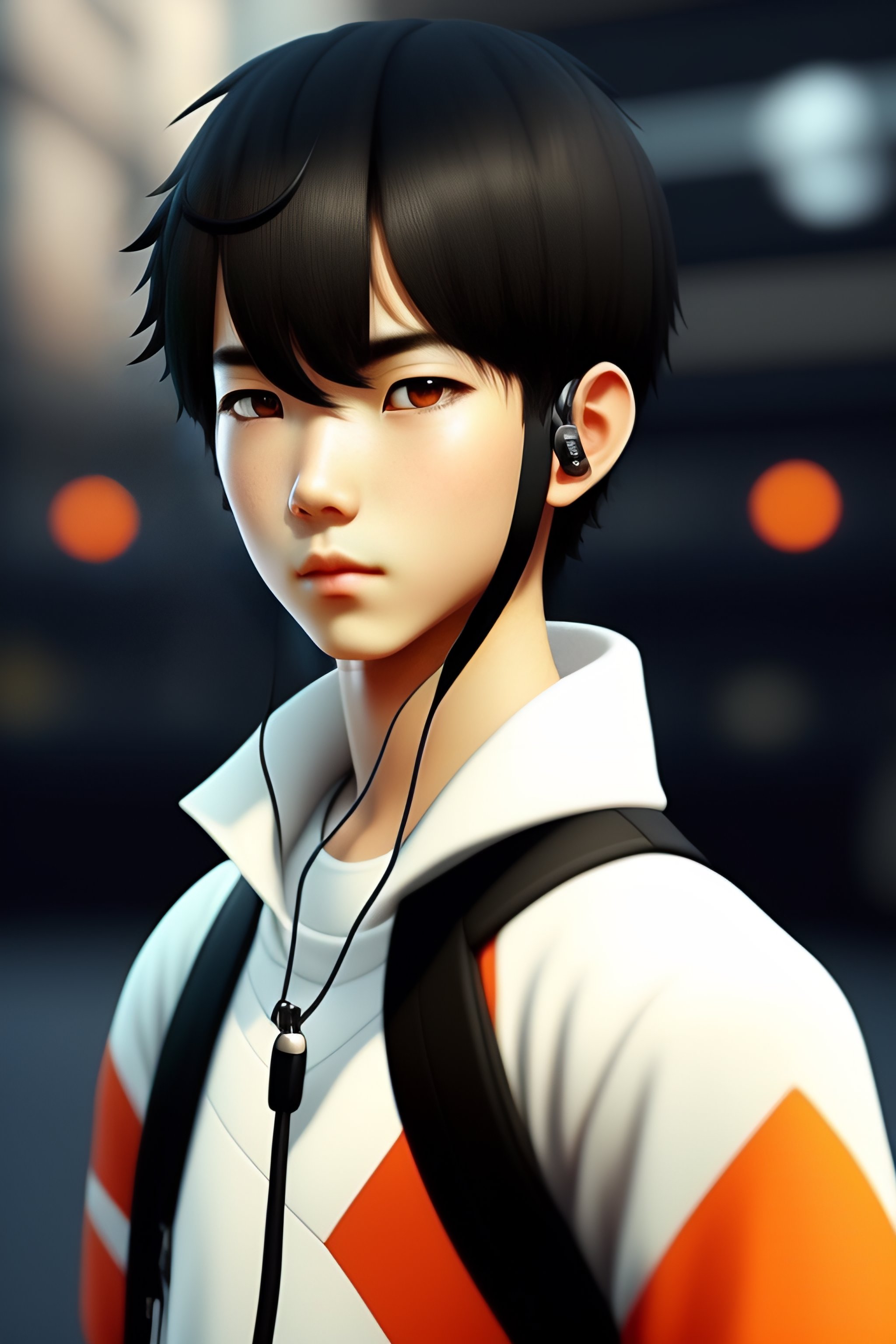 Lexica - Anime school boy, neutral face, black hair tie, black eyes ...