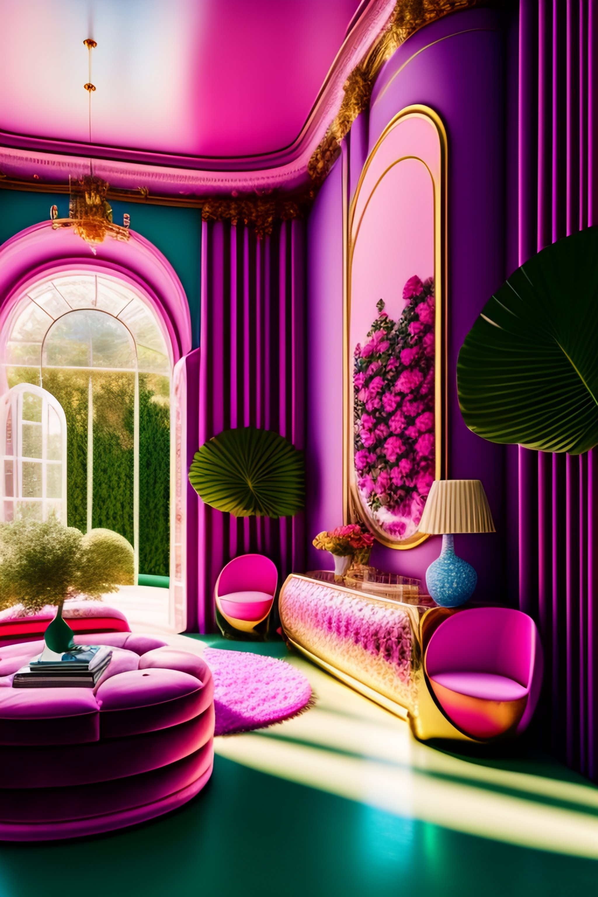 Lexica - Architectural digest photo of a maximalist pink solar living ...