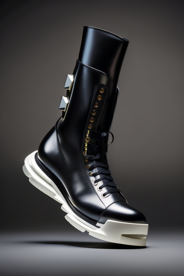 Lexica - A futuristic boot, in black shiny leather and white chrome ...