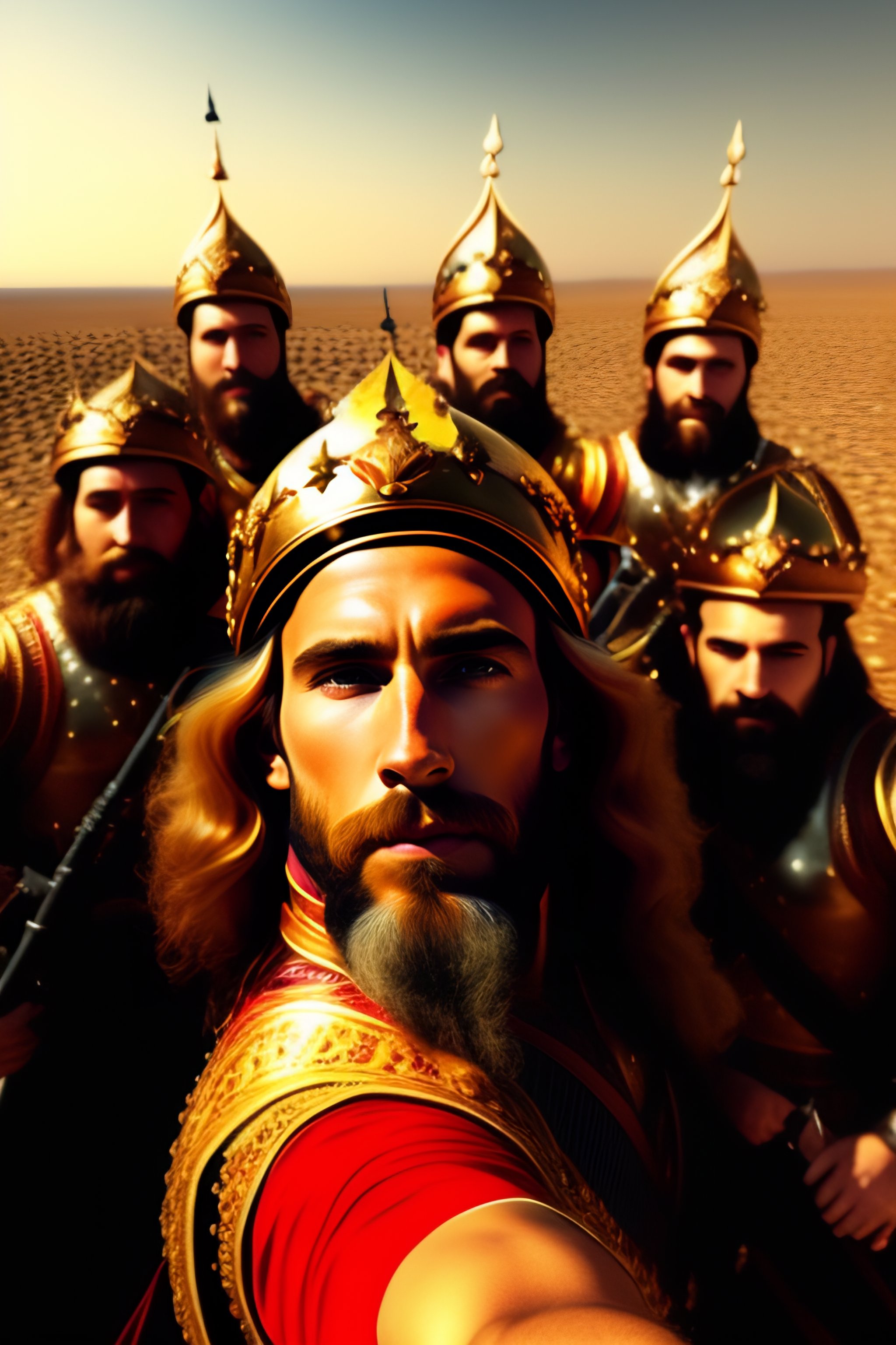 Lexica - King David and his soldiers take a selfie before the battle