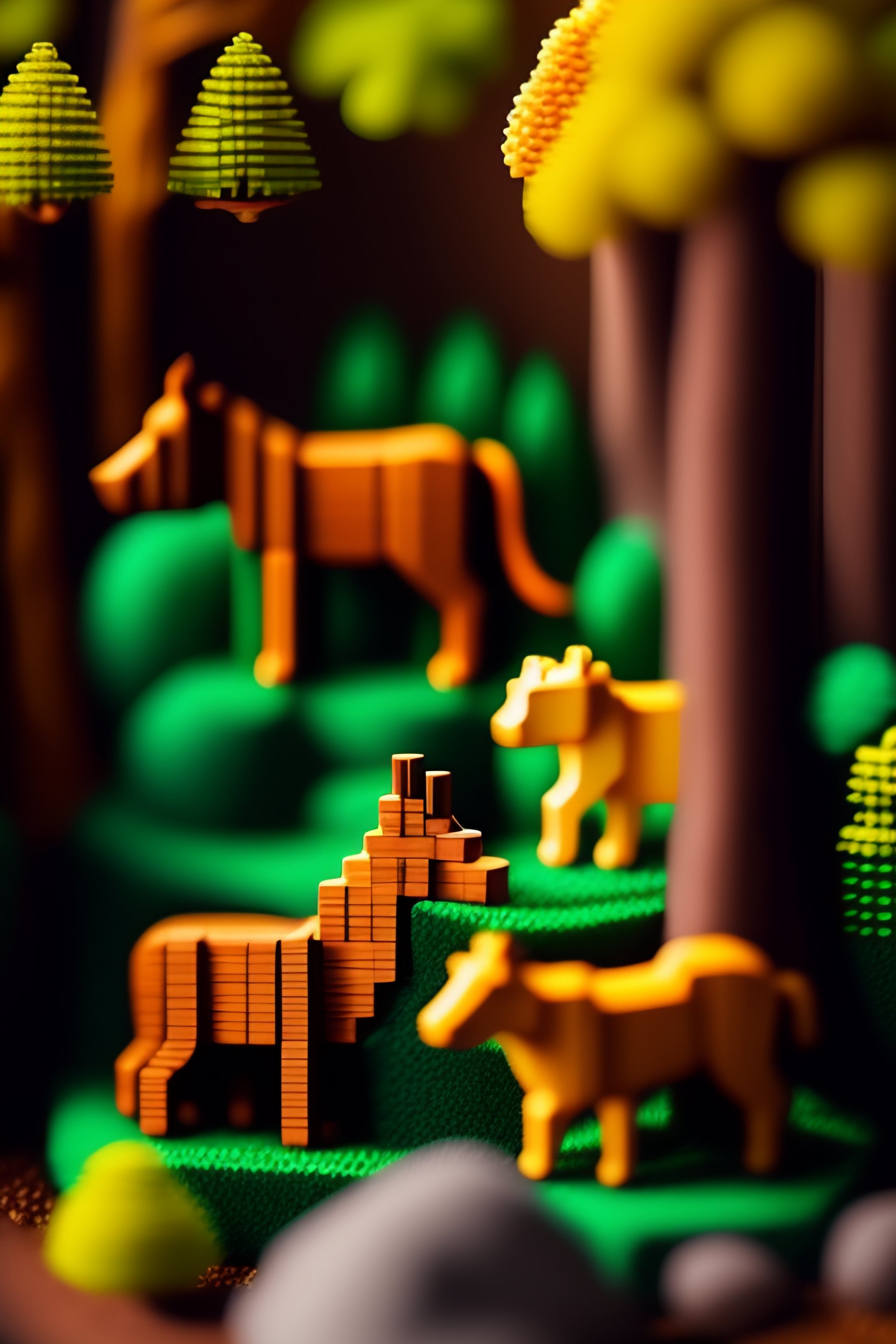 Lexica - Voxel art of animals in a forest