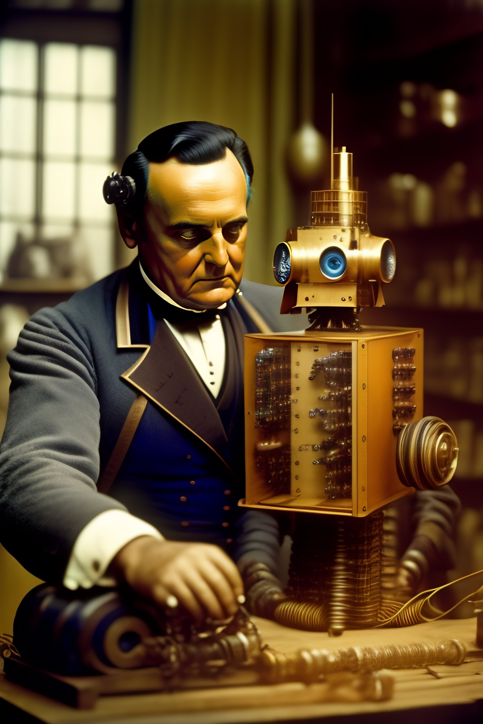 Lexica - A photo of Charles Babbage building a robot by Philippe ...