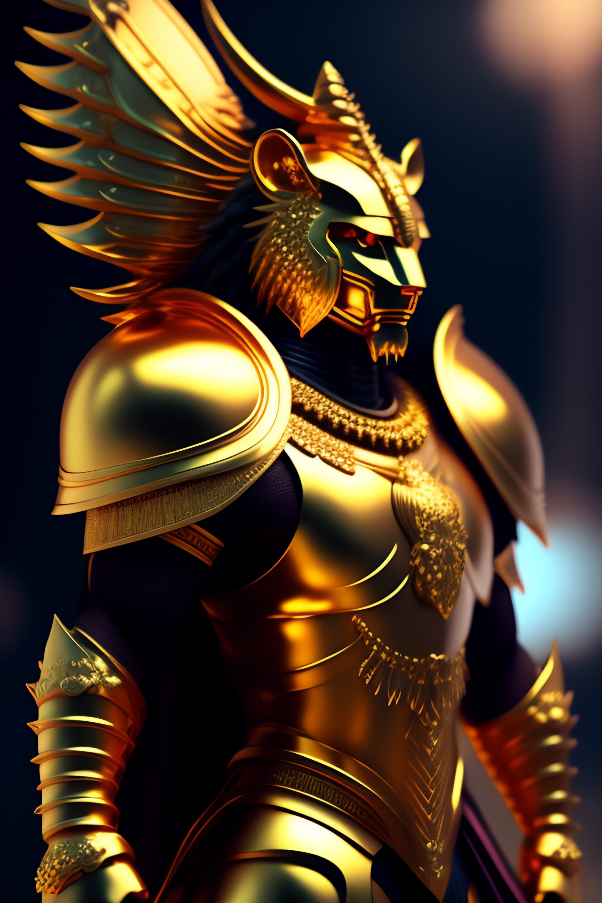 Lexica - Golden armored mayan knight, warrior like, luminous body, with ...
