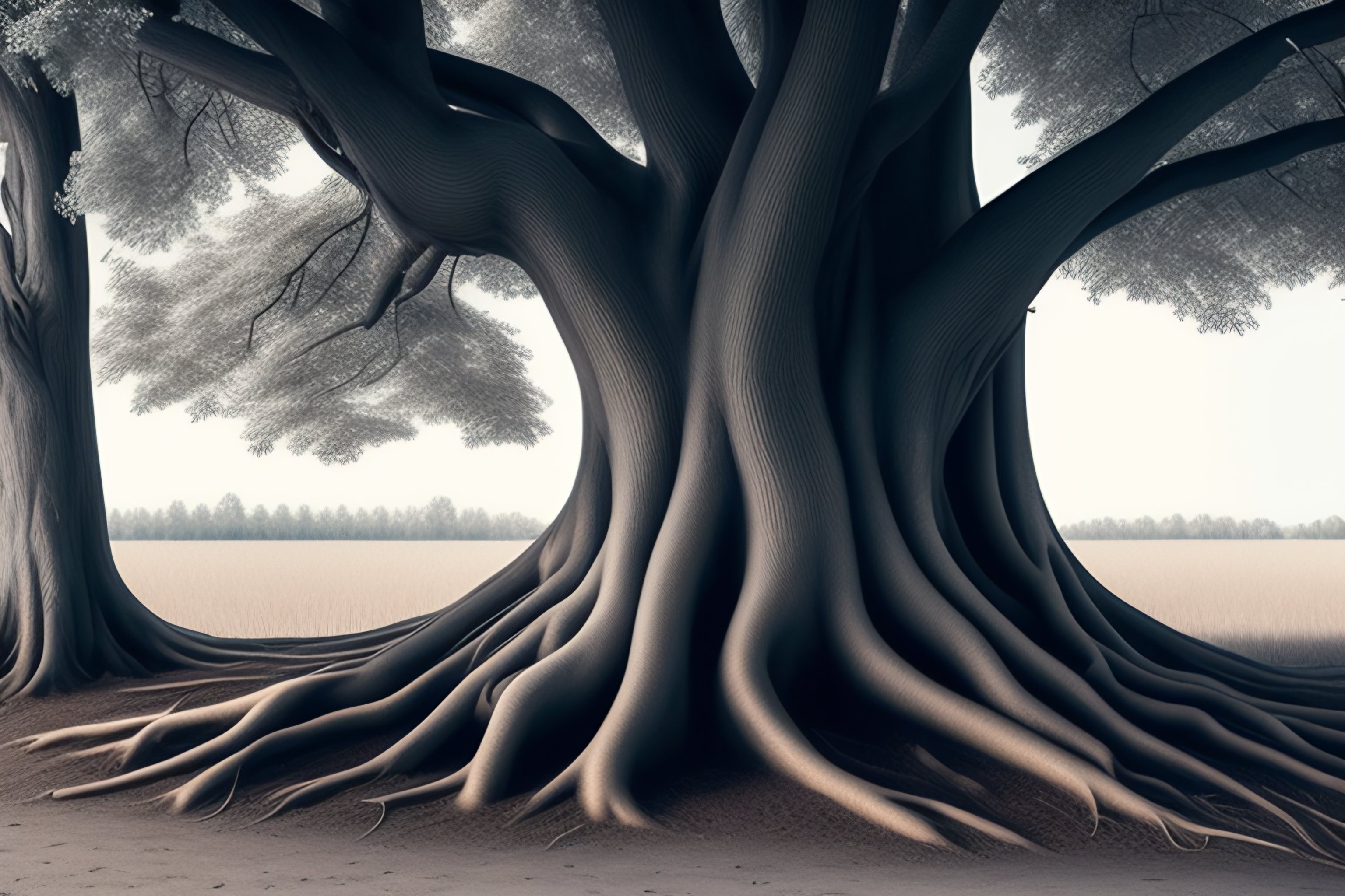 Lexica - Pencil art, large tree with deep roots, photorealistic