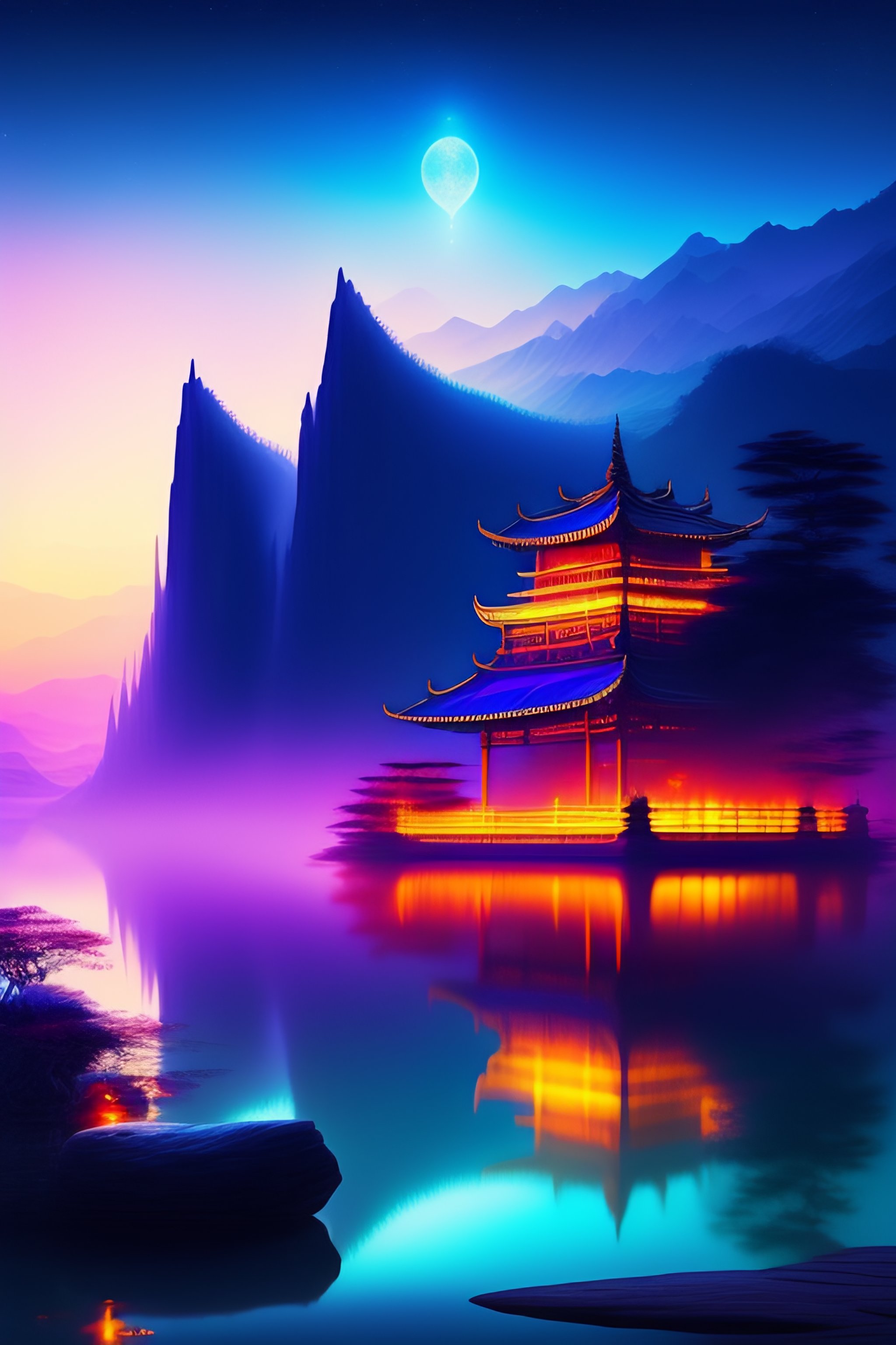 Lexica - Wuxia magical lake , magnificent, epic, neon, highly detailed ...