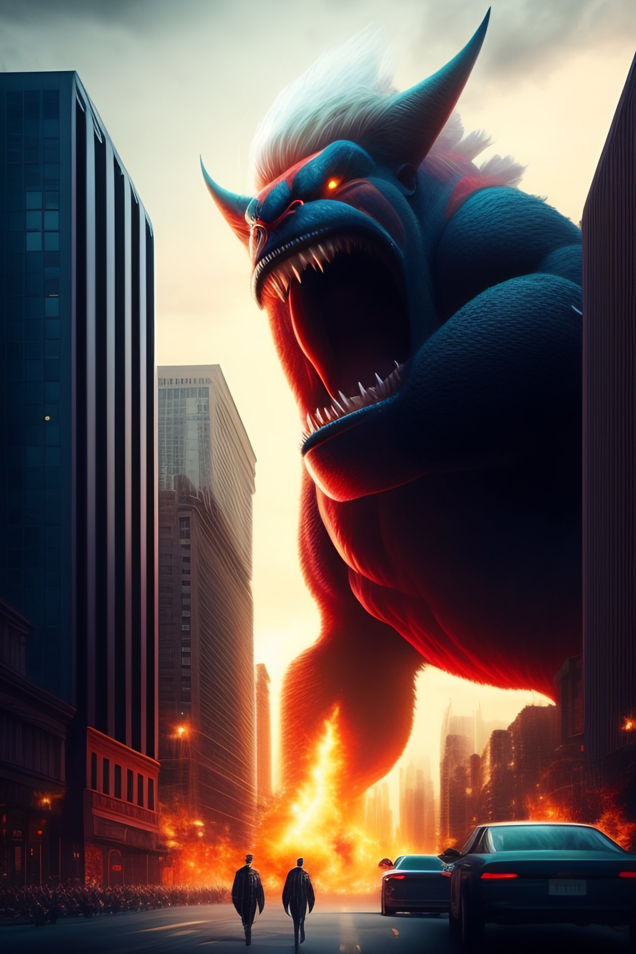 Lexica - Donald Trump depicted as a Giant monster destroying a city