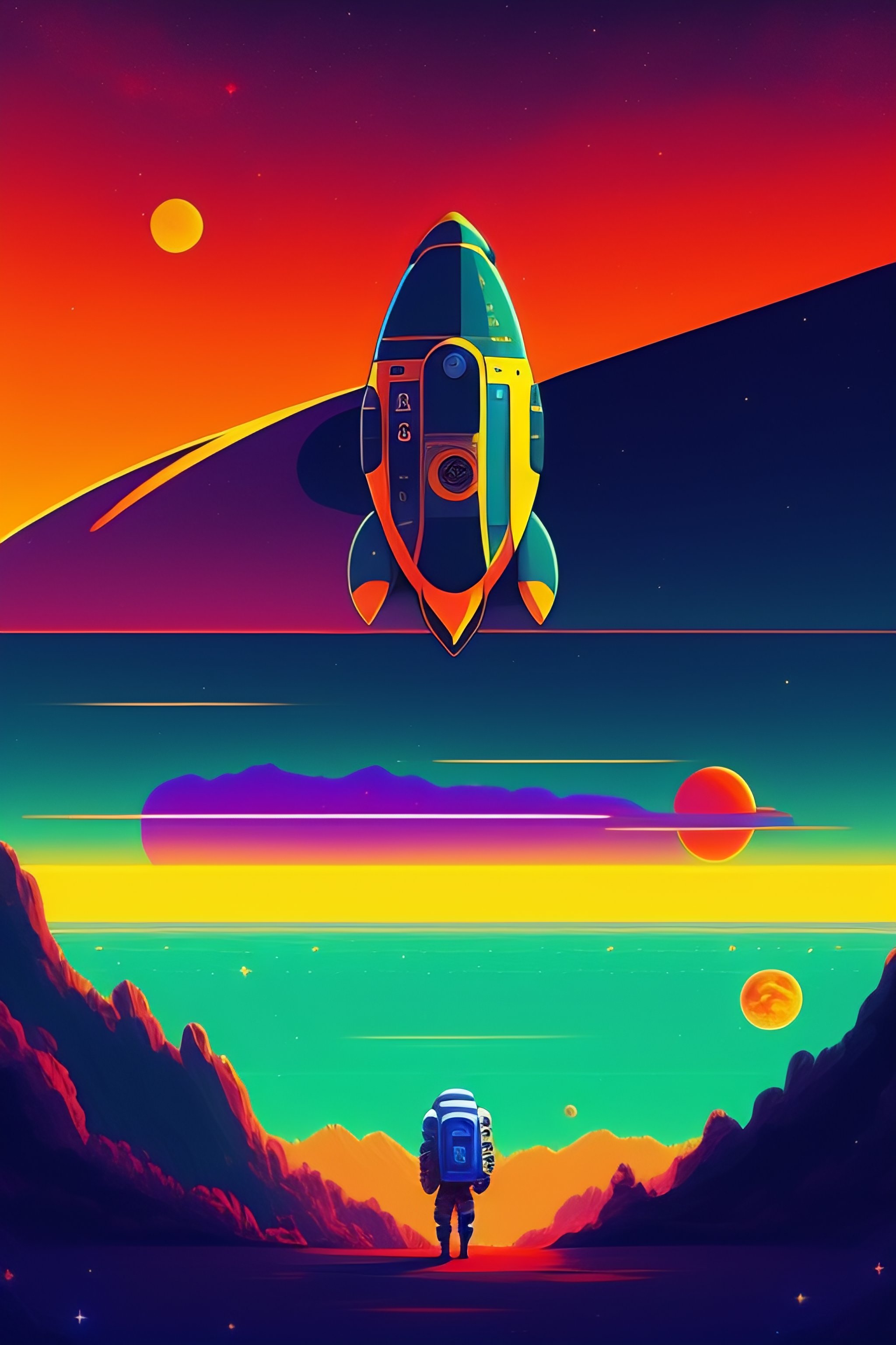 Lexica - 60s cartoon style photo of a huge savage astronaut in far off ...