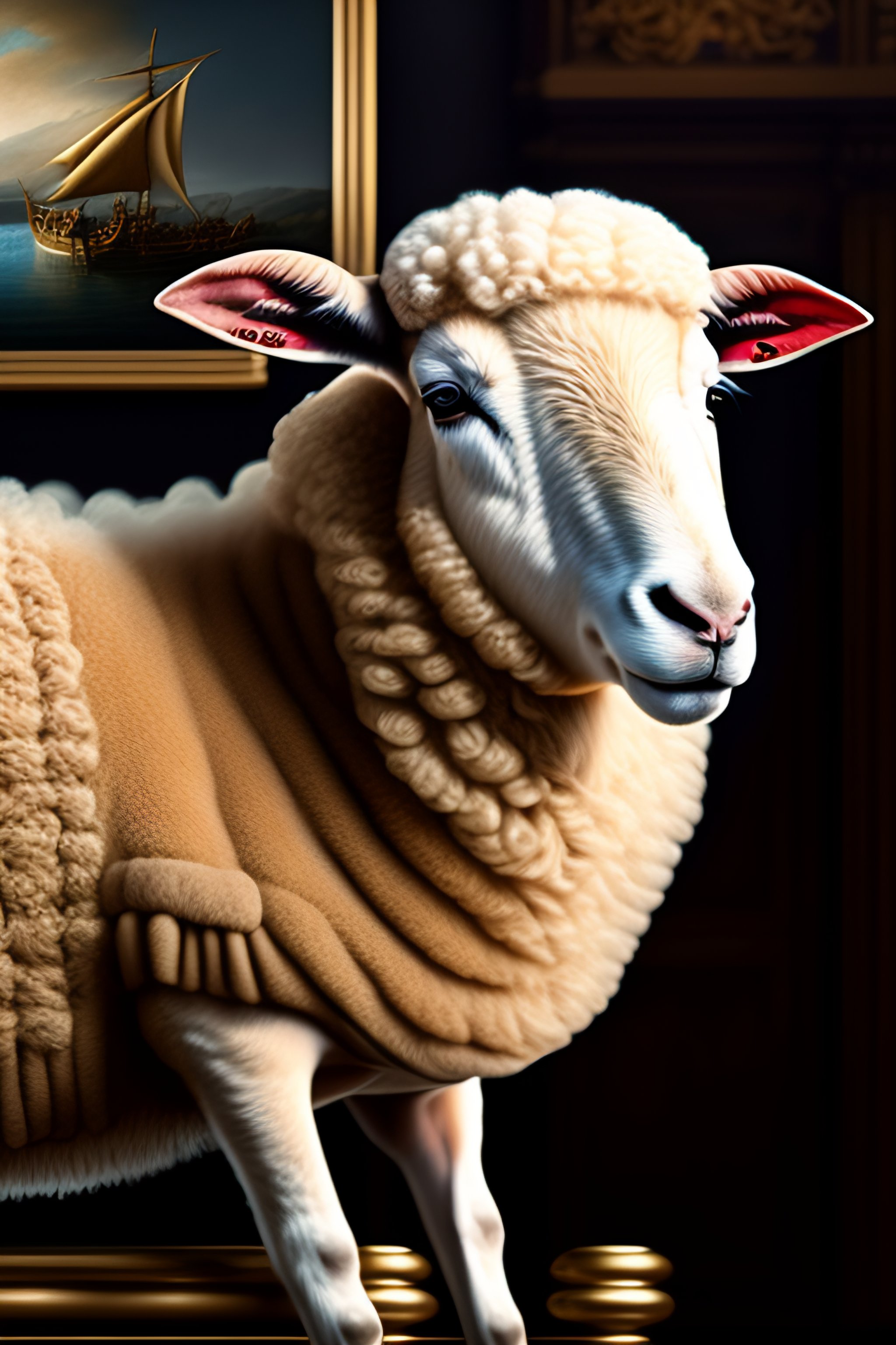 Lexica - Portait of a sheep in baroque armory sailing with columbus