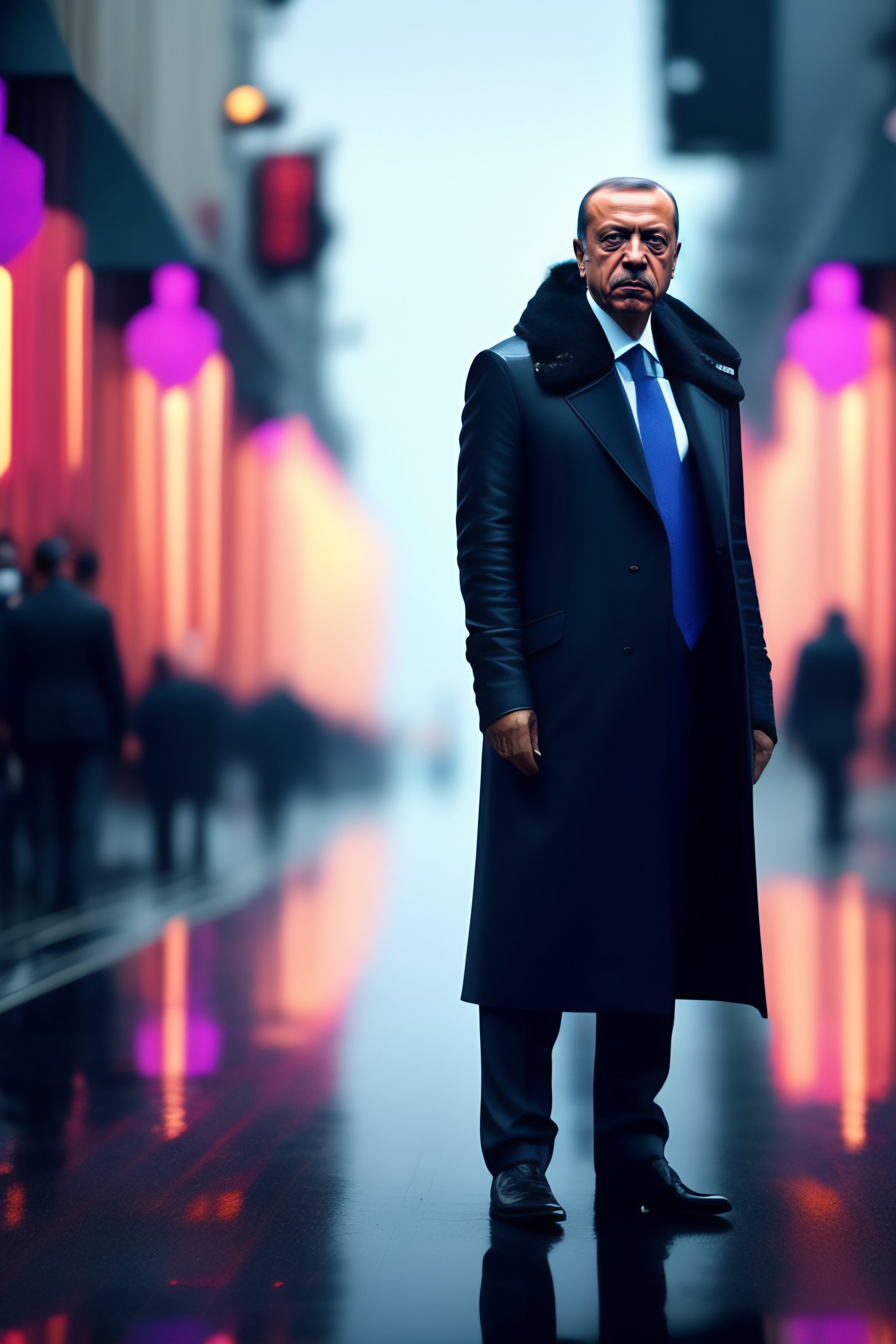Lexica - Recep Tayyip Erdogan wearing transparent raincoat, cyborg ...