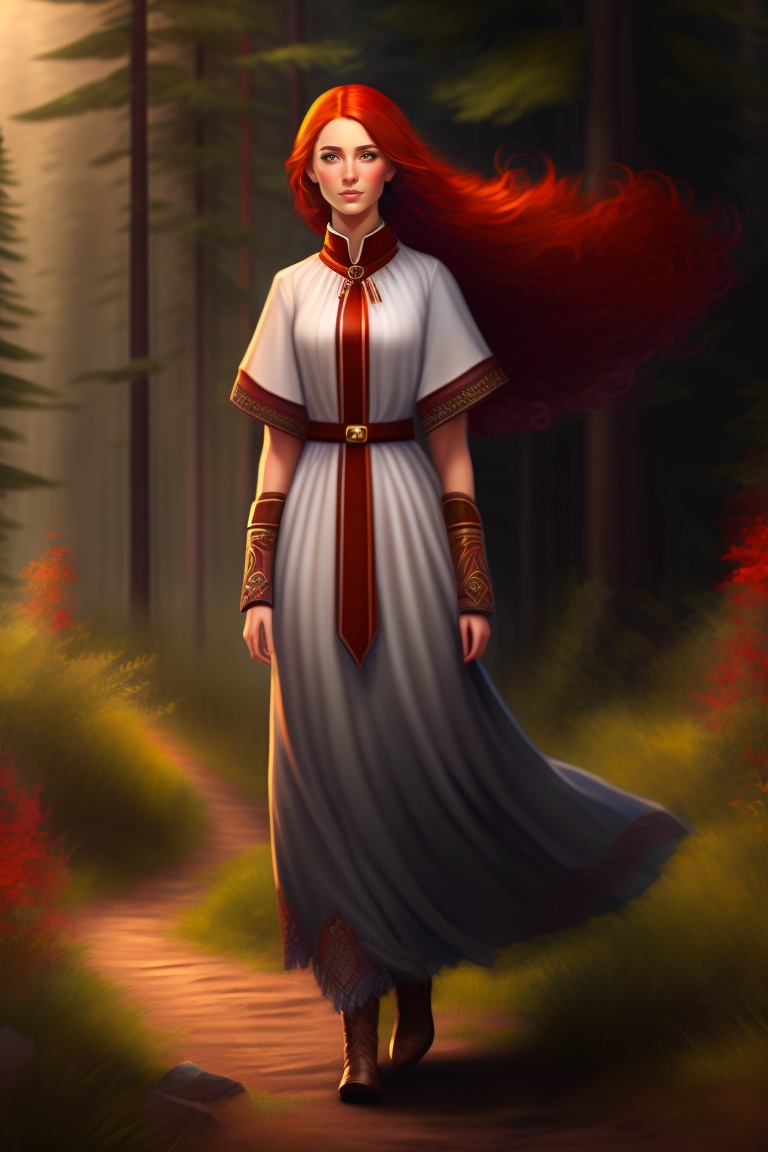 Lexica - Red hair big brown eyes, tall, shamanic, woman, healer, dress ...