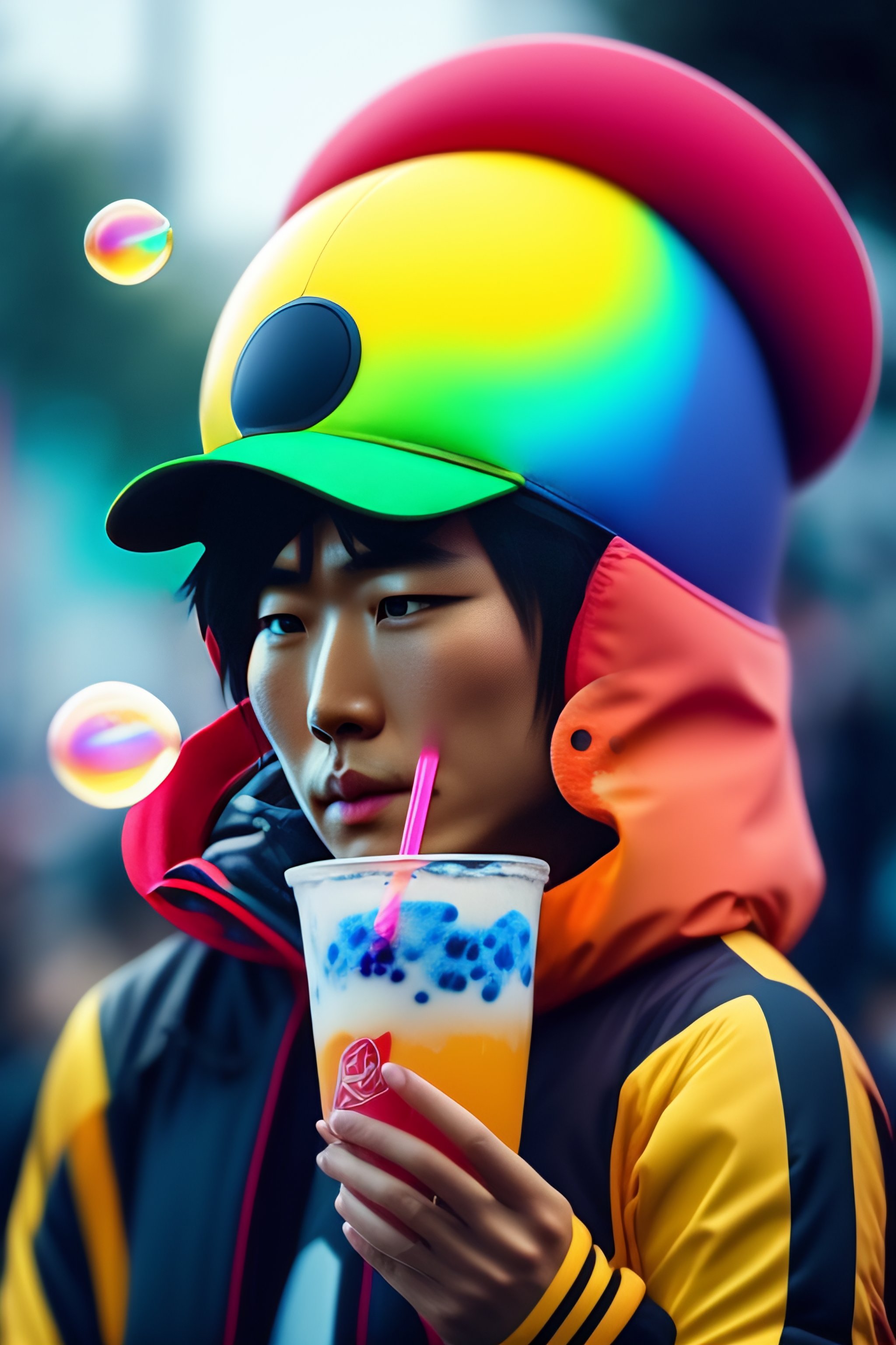 Lexica - Ash Ketchum drinking bubble tea, out of a human skull, a giant ...