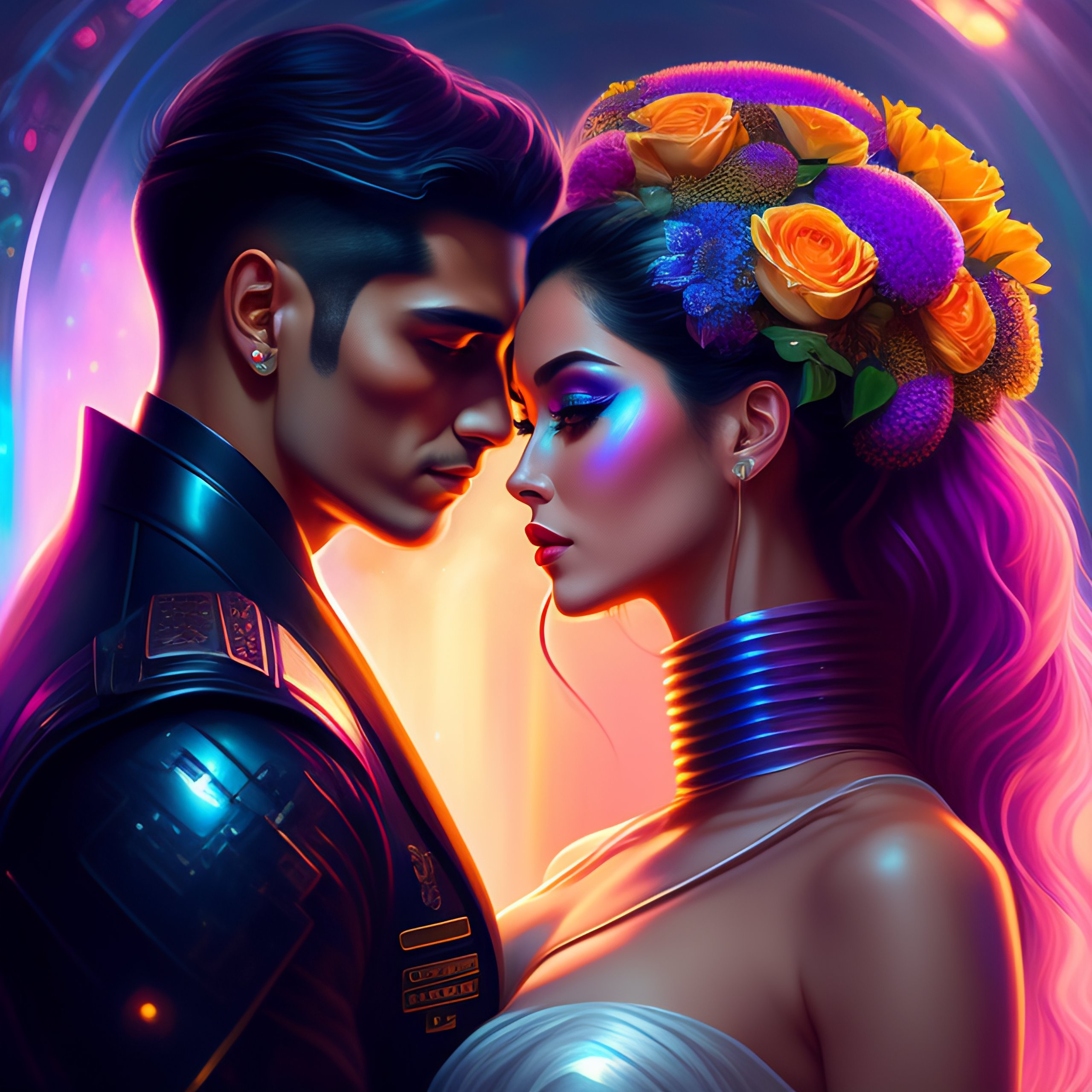 Lexica - An android man gives a bouquet of flowers to a beautiful human ...