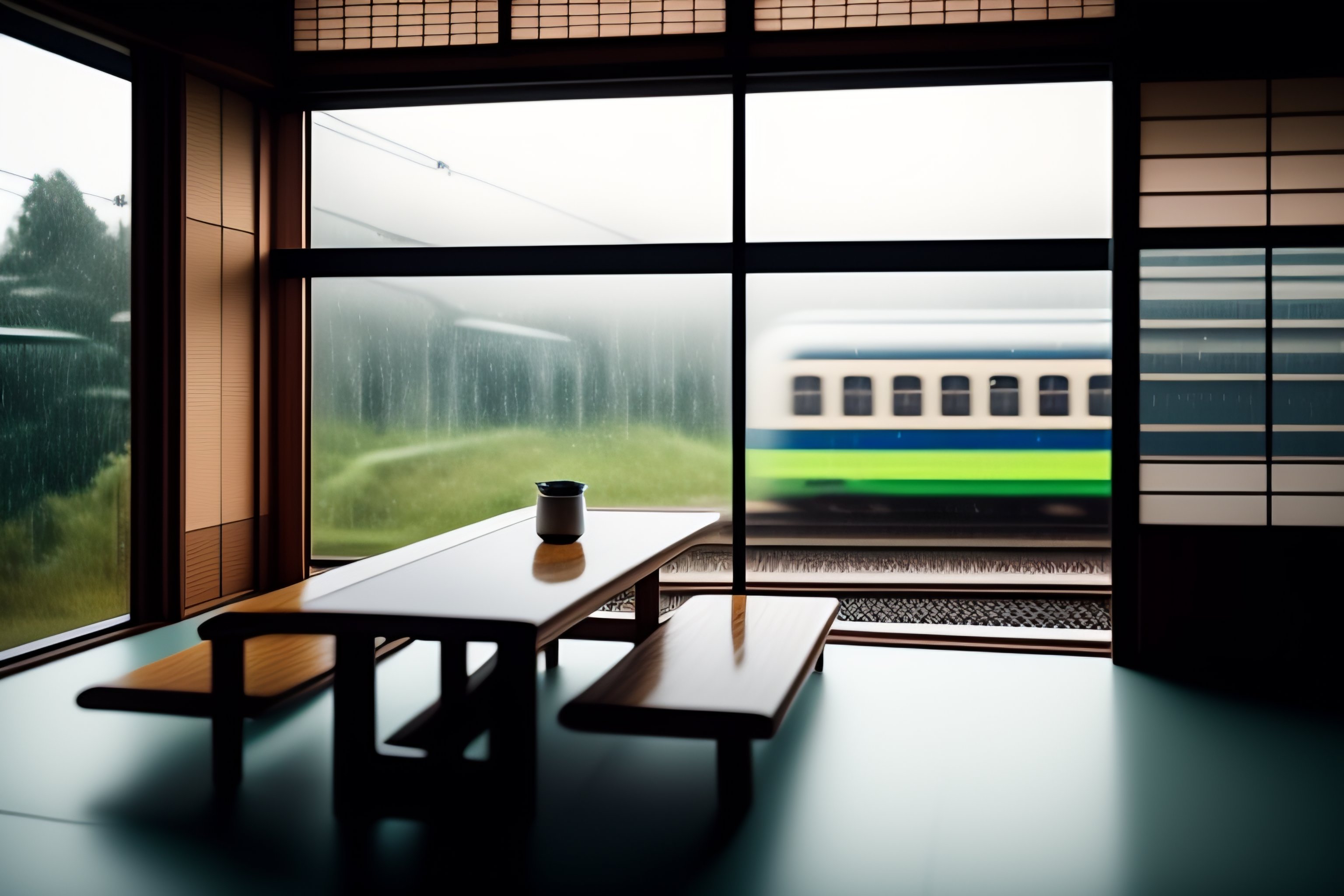Lexica - Japanese design cafeteria with simple furniture and a large ...