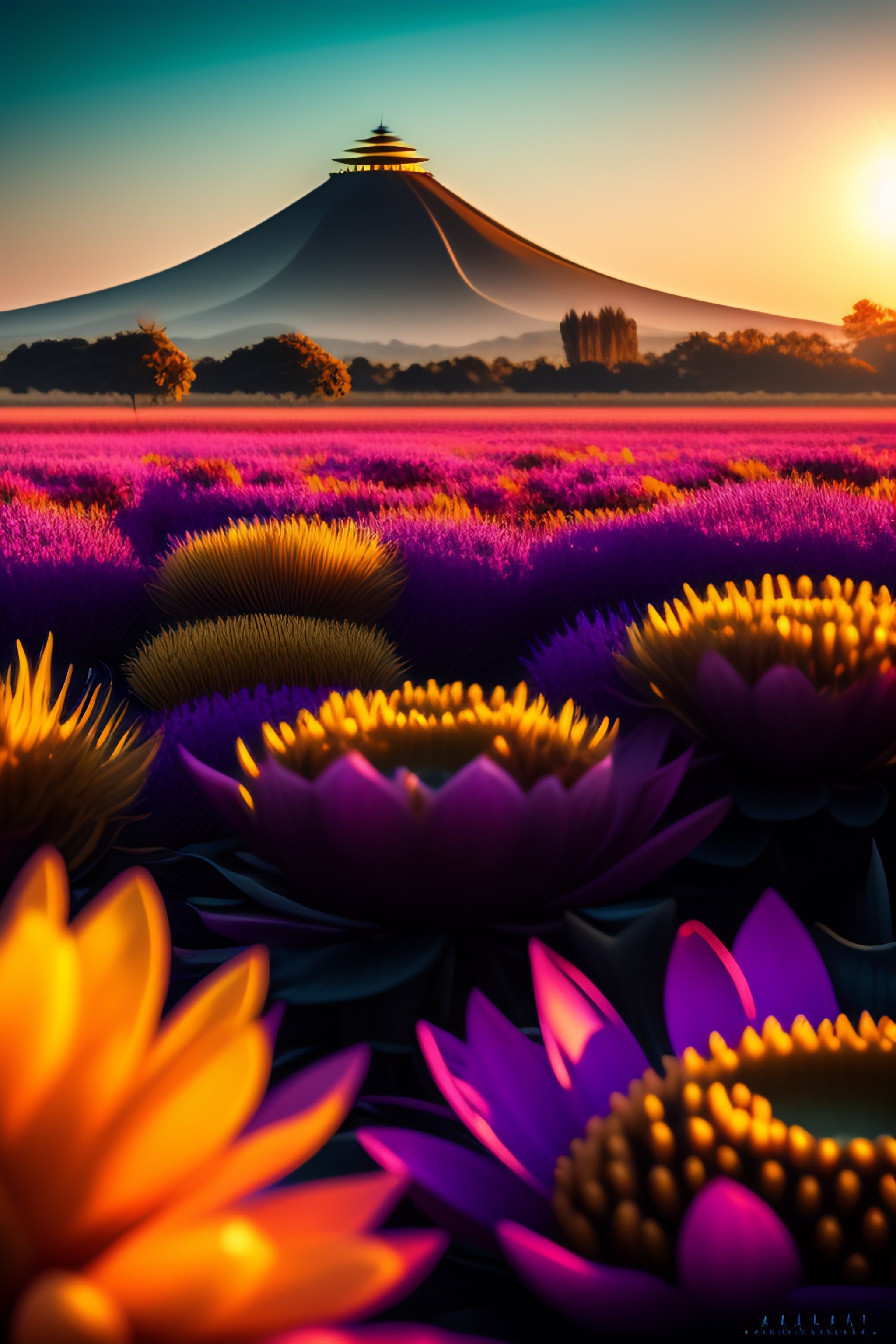 Lexica - A Beautiful digital artwork of a black lotus flower in a field ...
