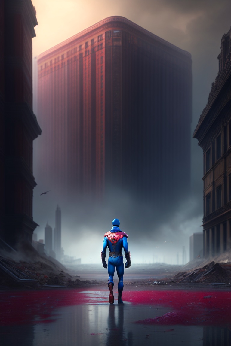 Lexica - Spider man walking, standing in the middle of an abandoned ...