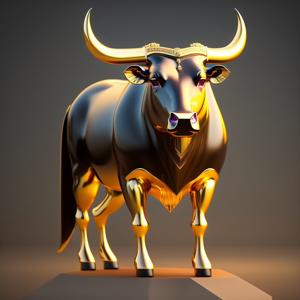 Lexica - Gold bull, black suit, background pyramid