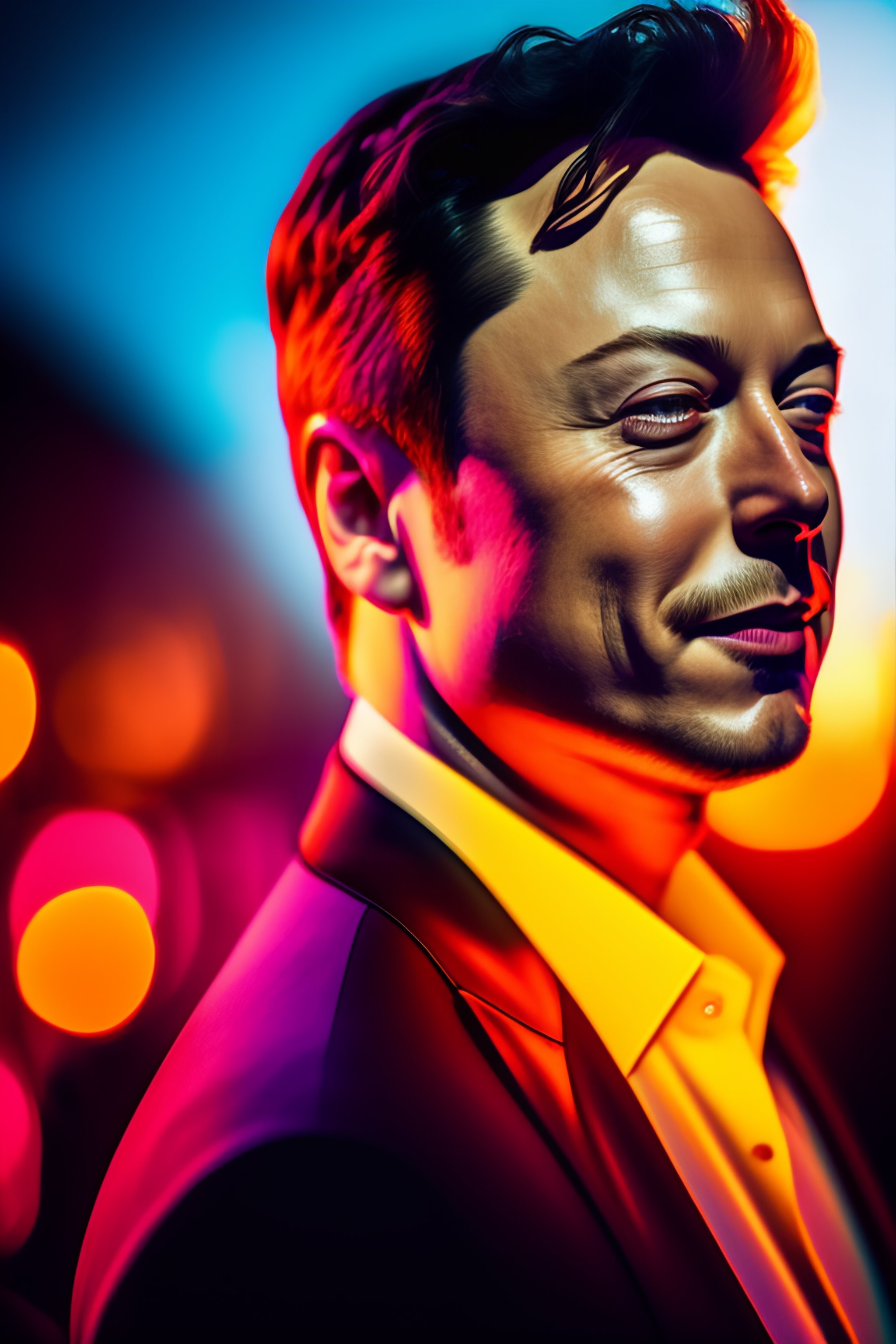 Lexica - Potrait of Elon Musk, party scene, 8k, cinematic, glow, bloom ...