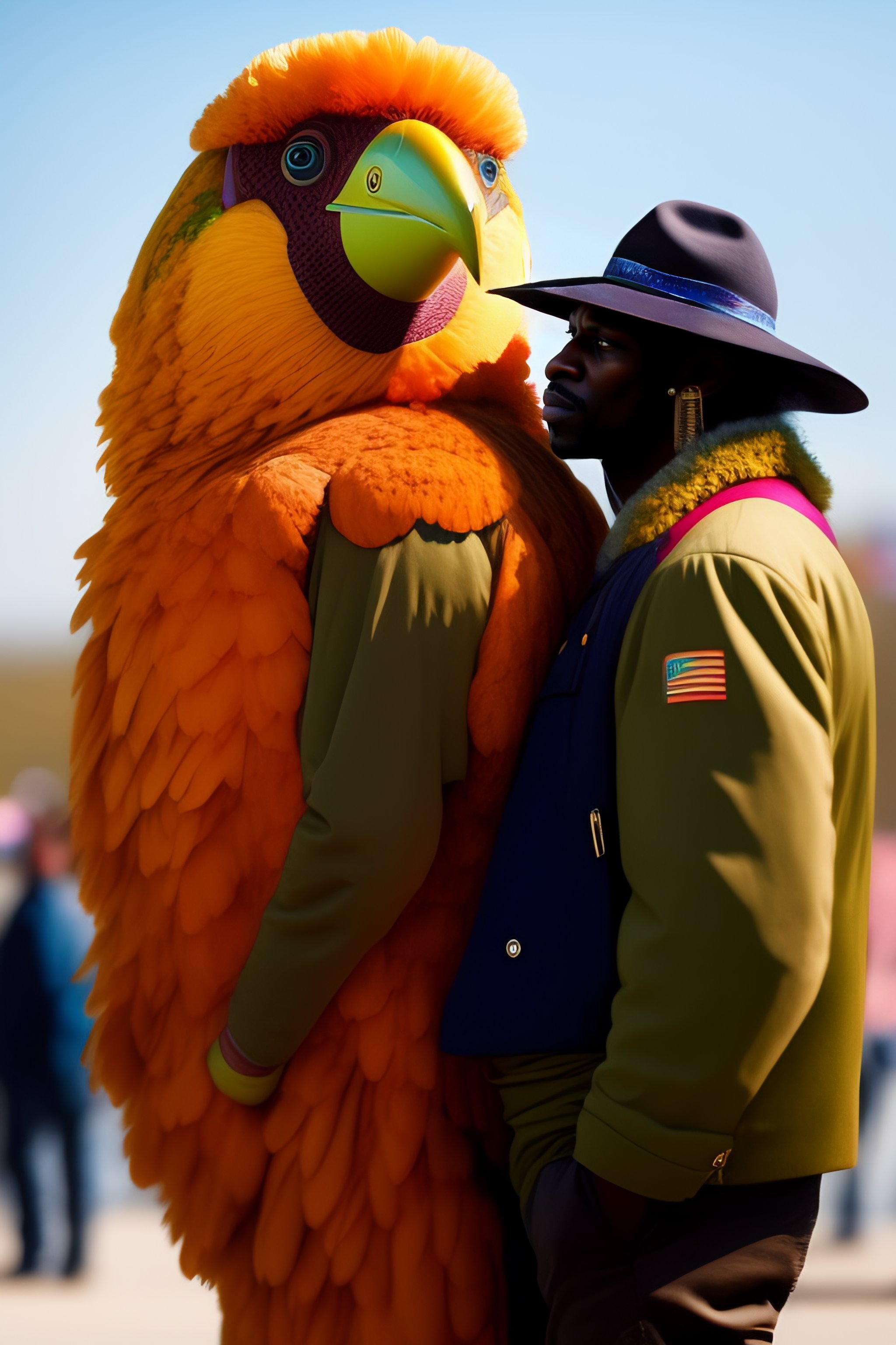 Lexica - A human-sized bird dressed like Flava Flave, with a bird-sized ...