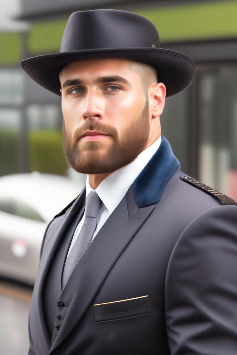 Lexica - A middle-aged security guard in a suit without a tie, with a ...