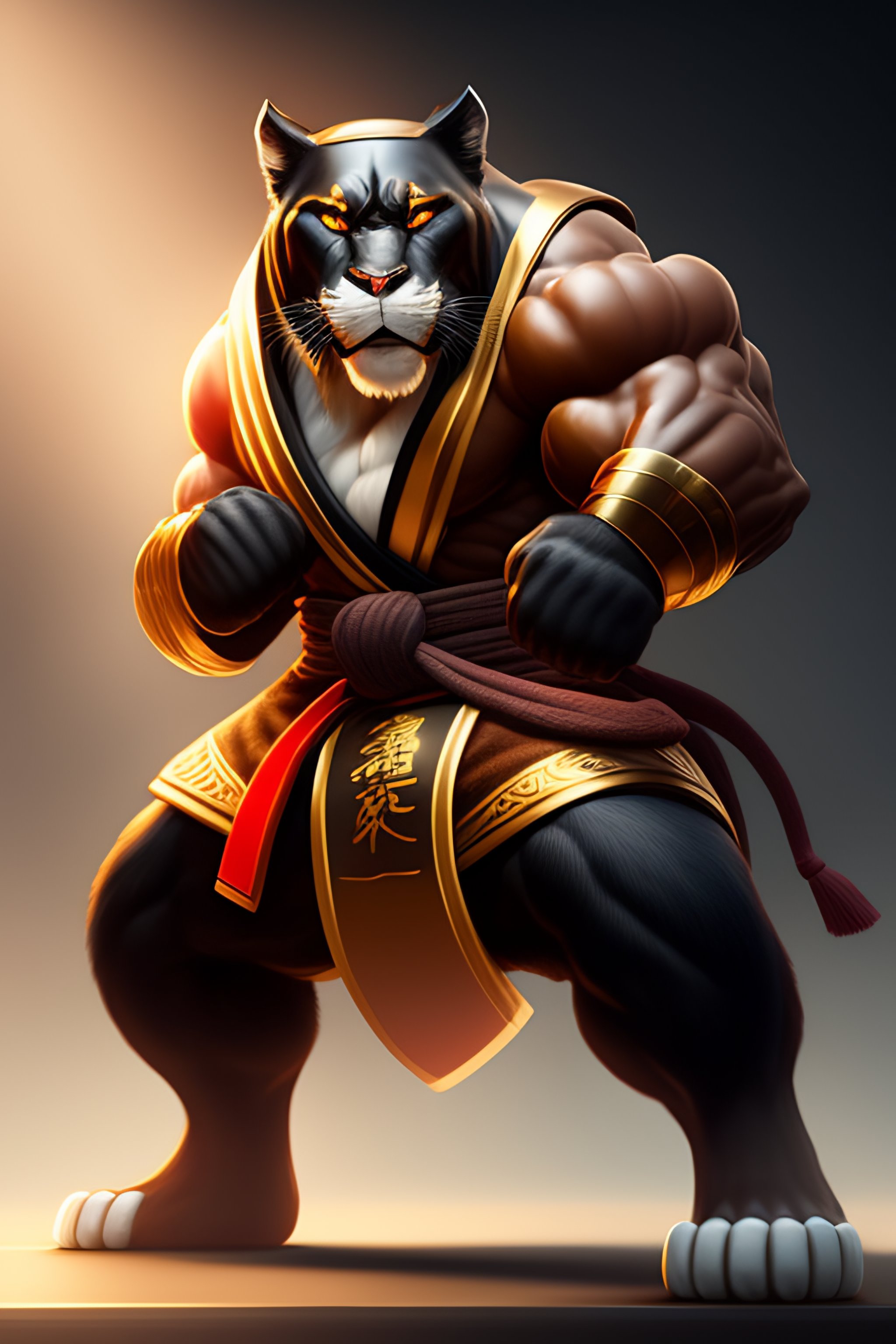 Lexica - Award-winning photo of a kong fu sensei, panther, white aikido ...