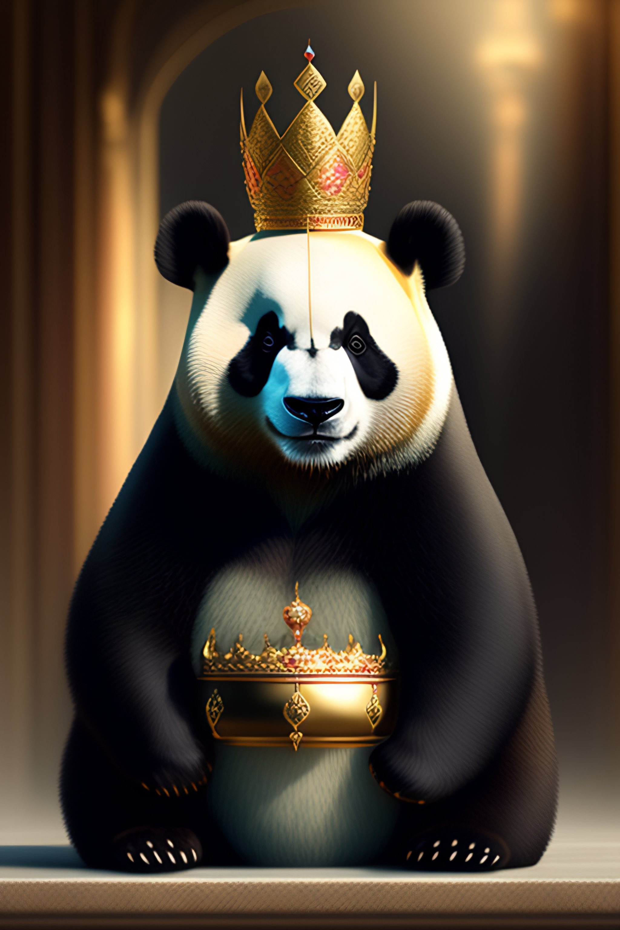 Lexica - Portrait of a panda as a king. wearing a crown
