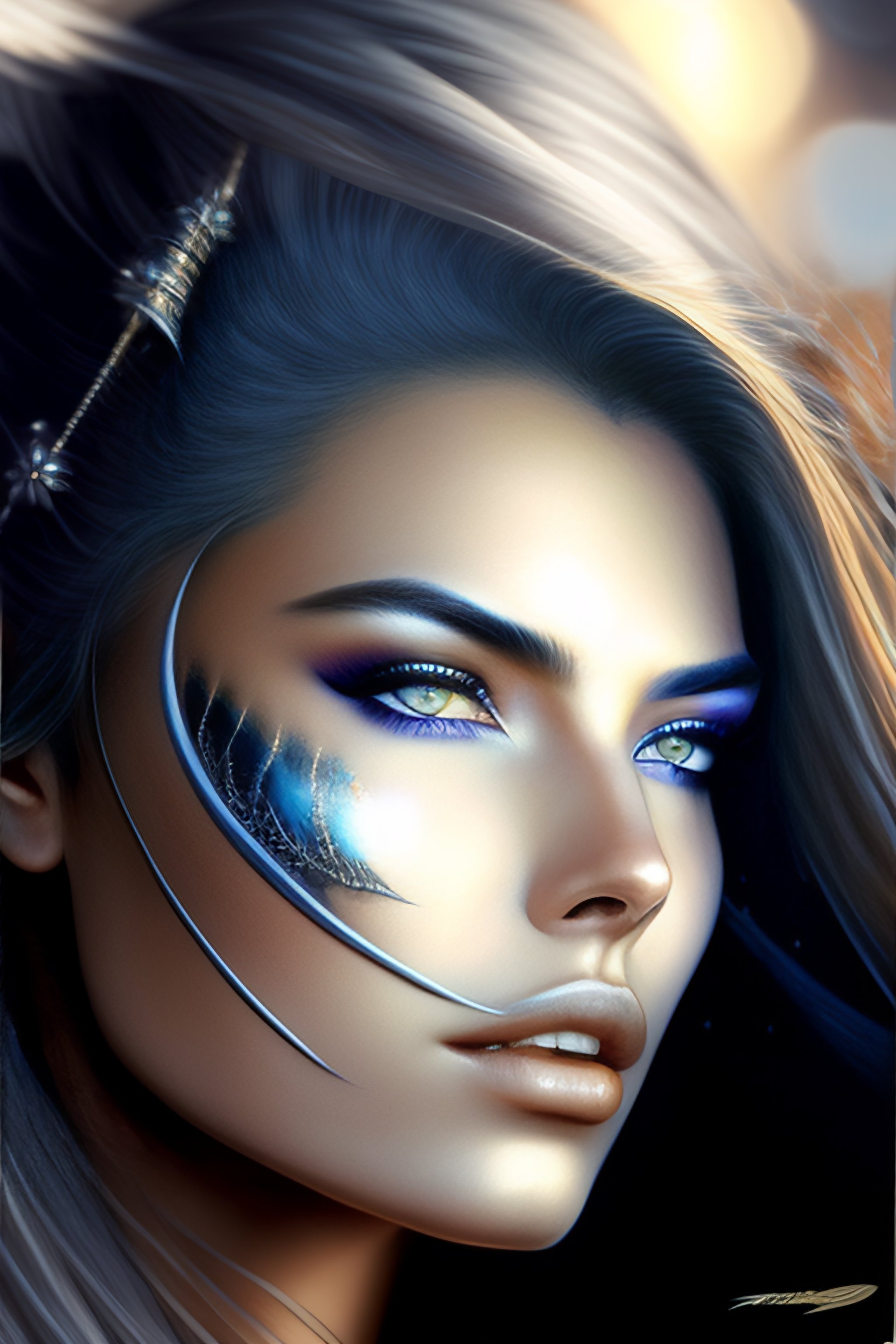 Lexica - Face forward close up of Adriana Lima with blue warpaint ...
