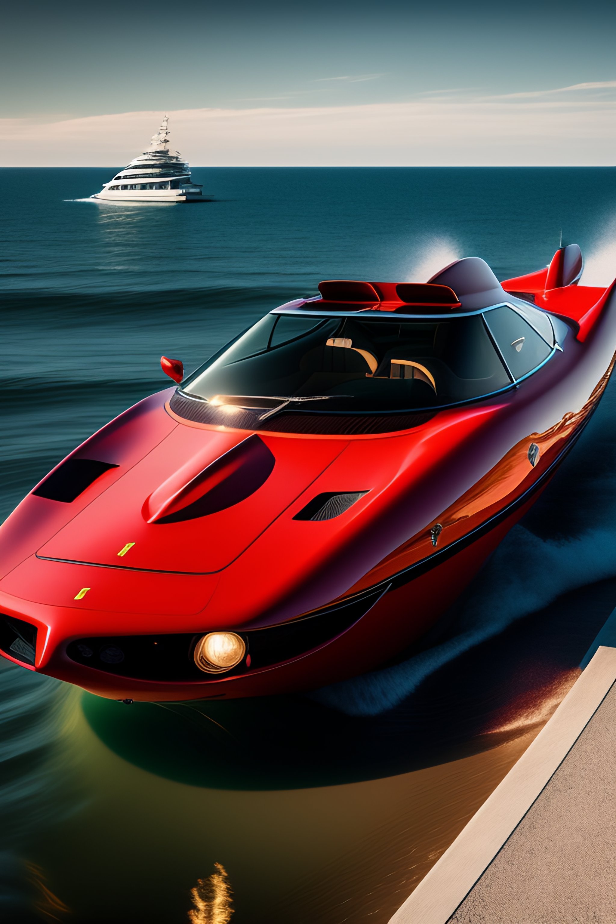 Lexica - Surrealistic, Ferrari Speedboat, central, dark red , 8k ...