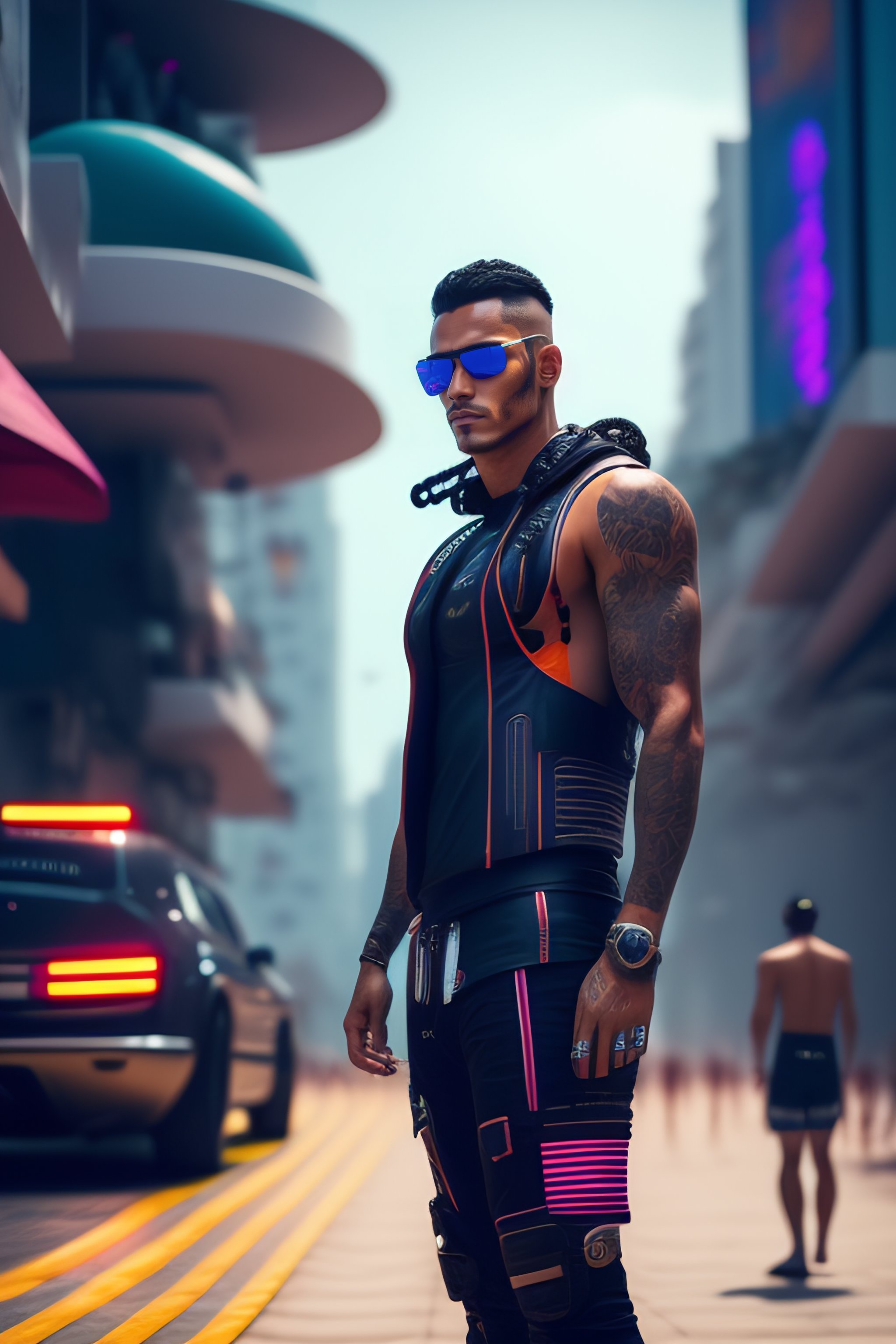 Lexica - Cyberpunk brazilian white man, cyberpunk copacabana beach ...