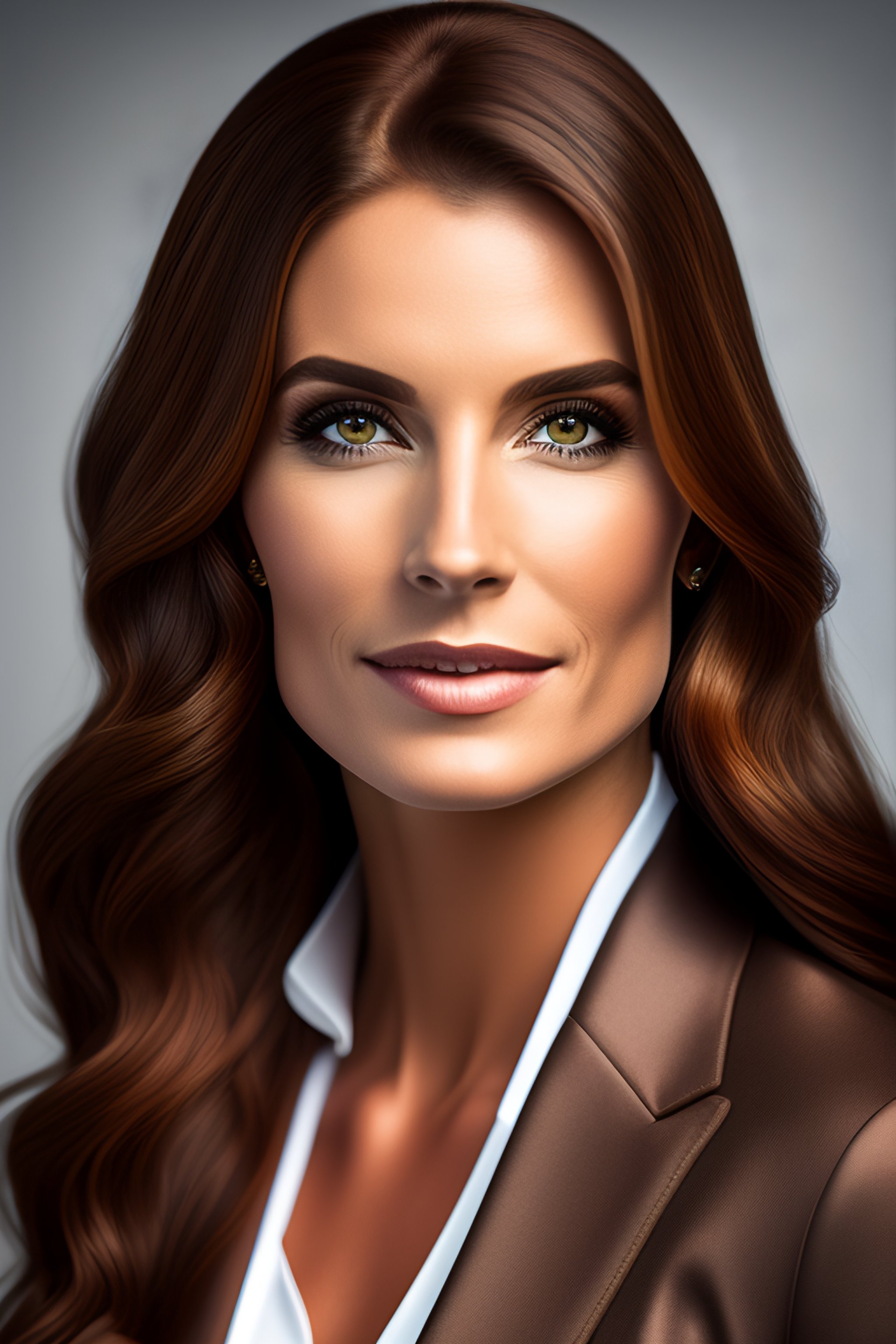 Lexica - Realistic headshot of young business woman with brown, long ...