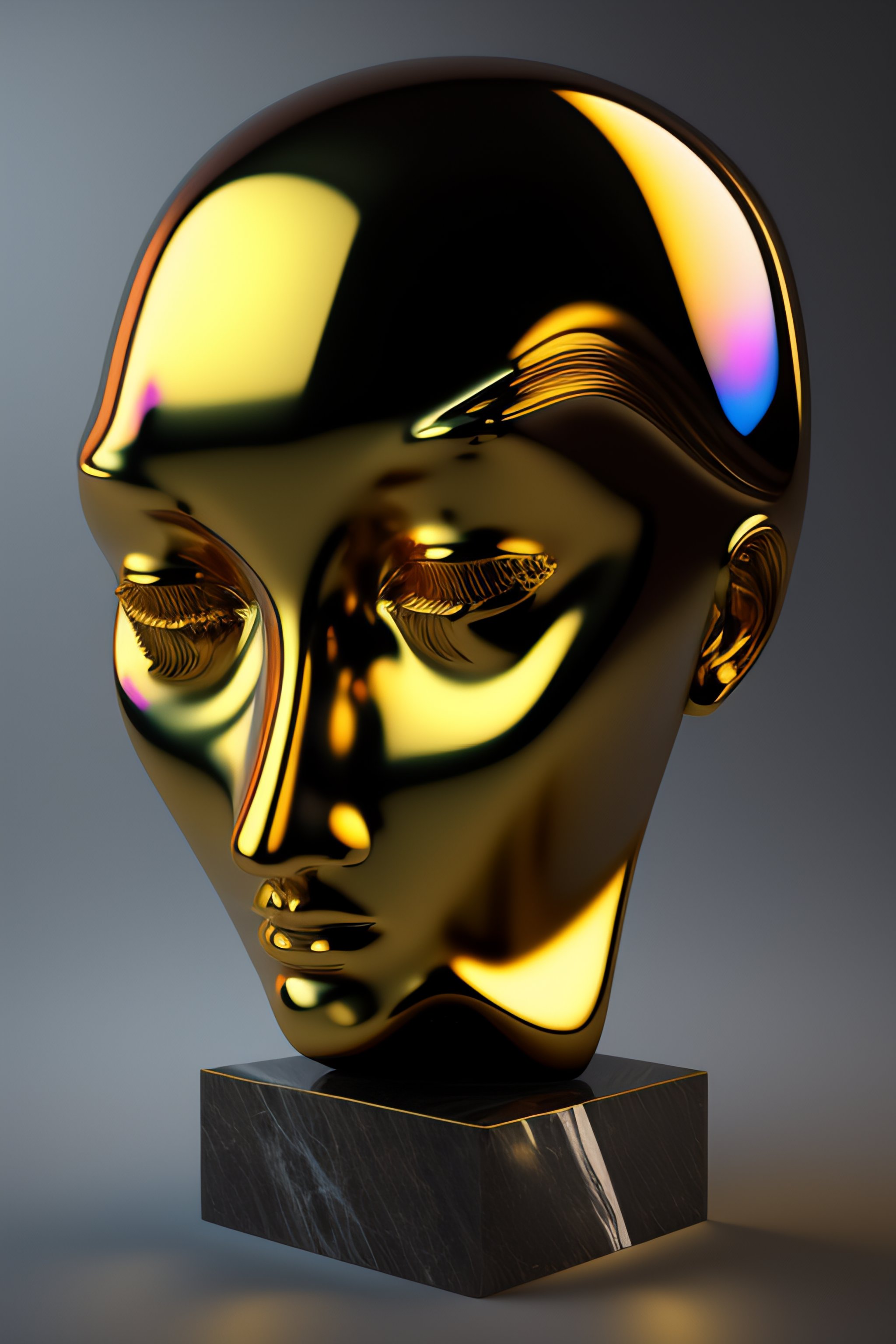 Lexica - Render of a shiny chrome reflective iridescent marble bust ...