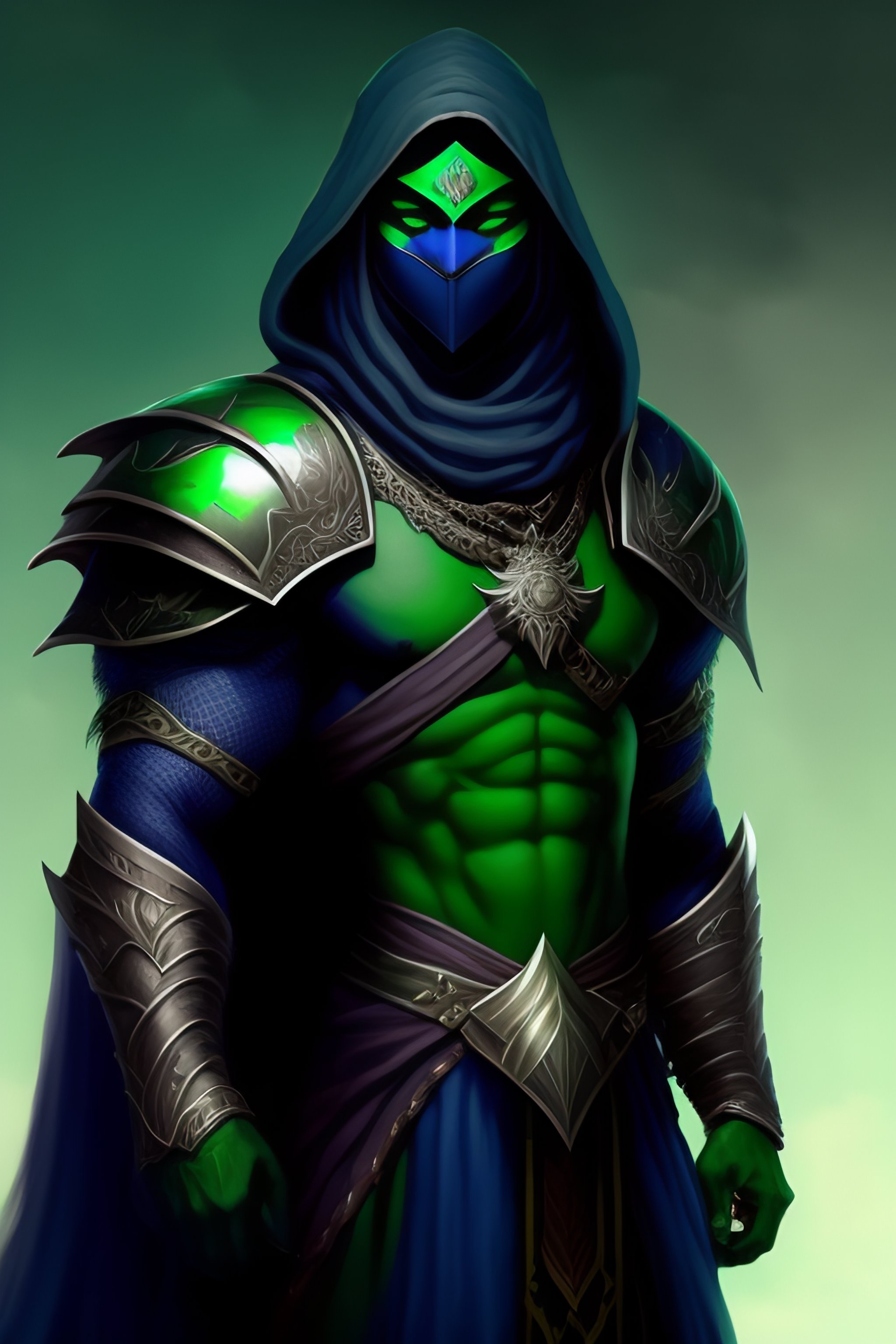 Lexica - Half-drow male good warrior with ble skin Green eyes and basic ...