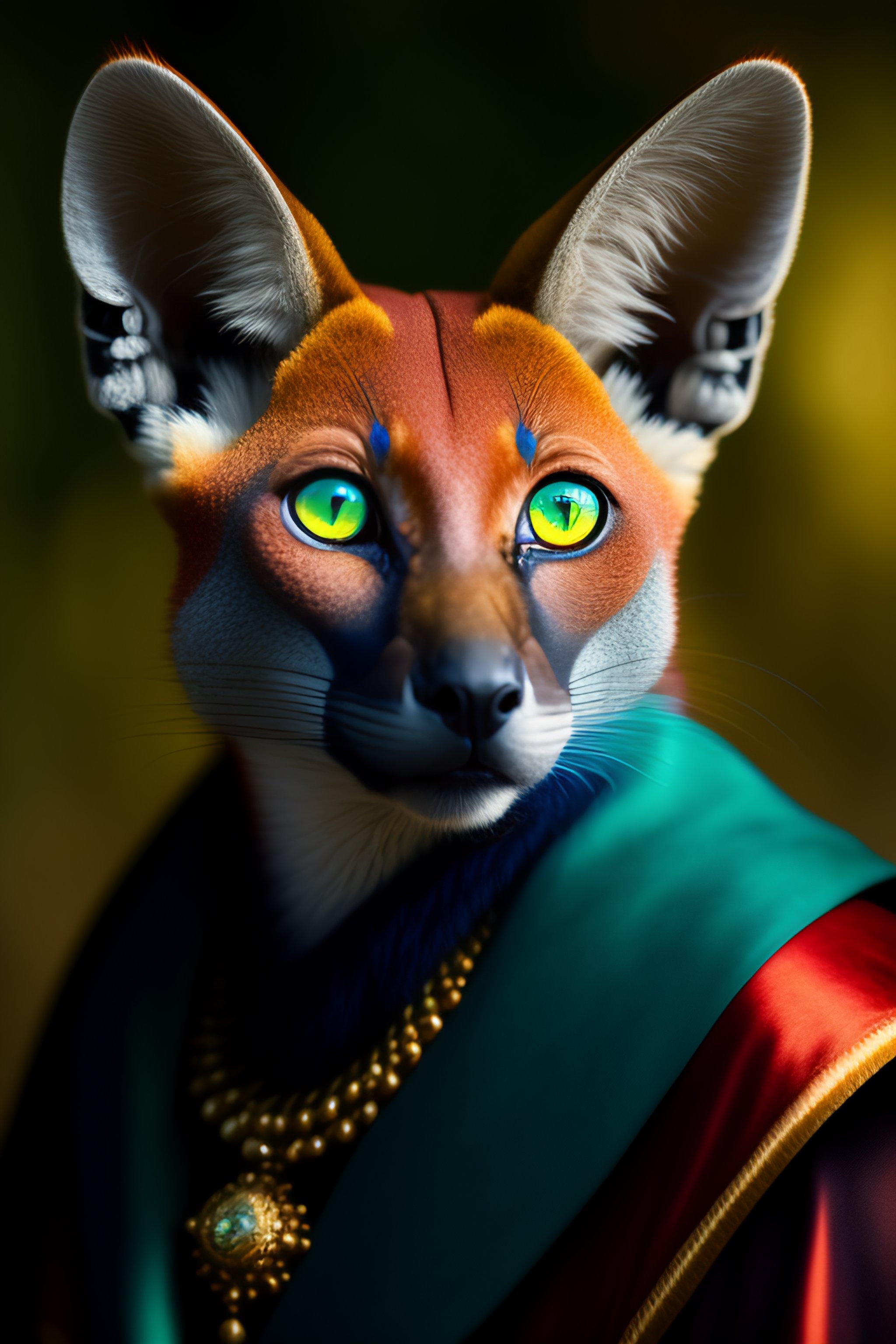Lexica - A portrait photo of a red skin lemur with cat ears, turquoise ...