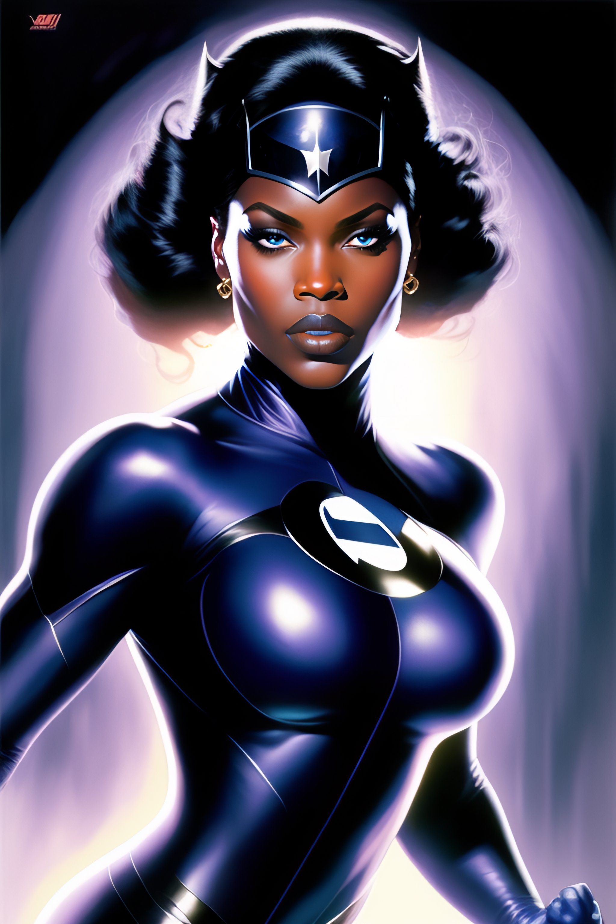 Lexica - Black female blue lantern superhero, concept art by Alex Ross