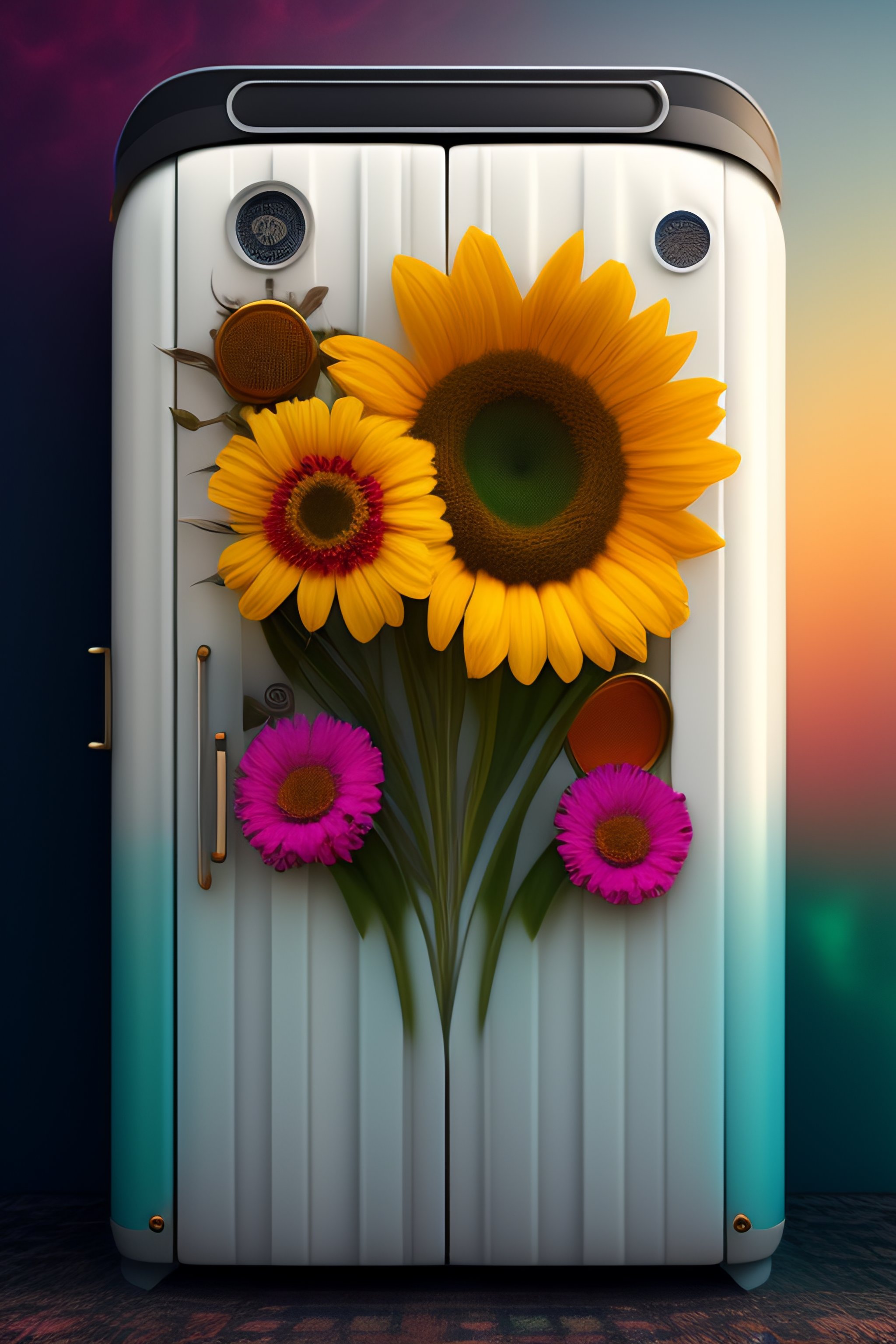 Lexica - Solar punk flowers inside a retro-futuristic white refrigerator