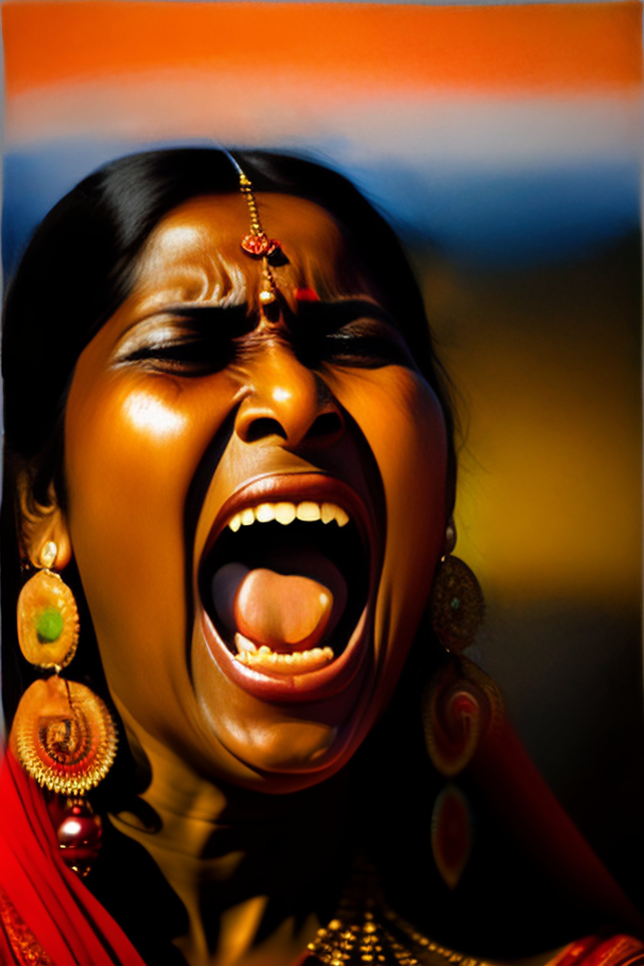 Lexica - Portrait of an indian woman screaming, crying