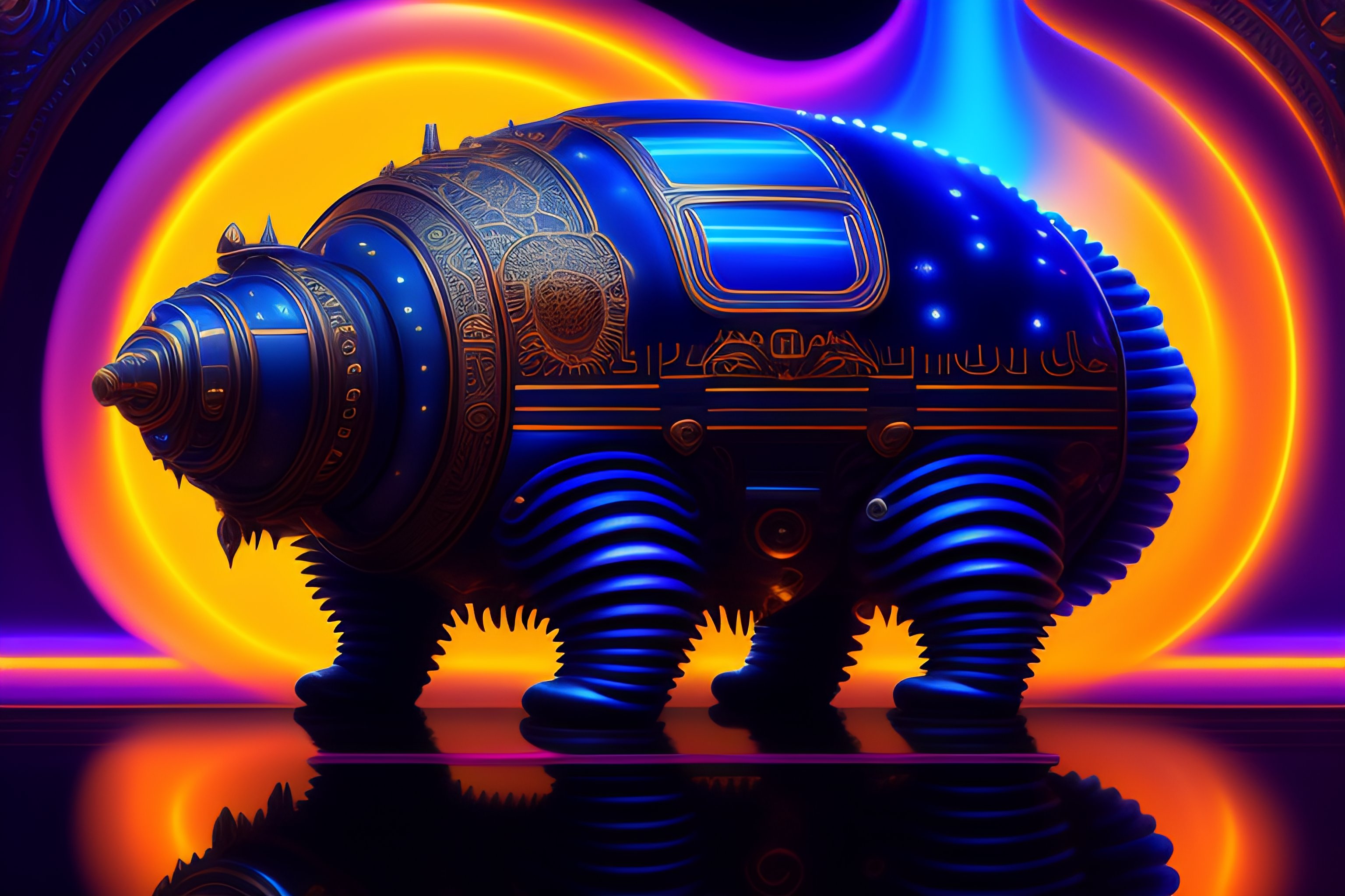 Lexica - Synth wave steampunk tardigrade, high contrast neons, ultra ...