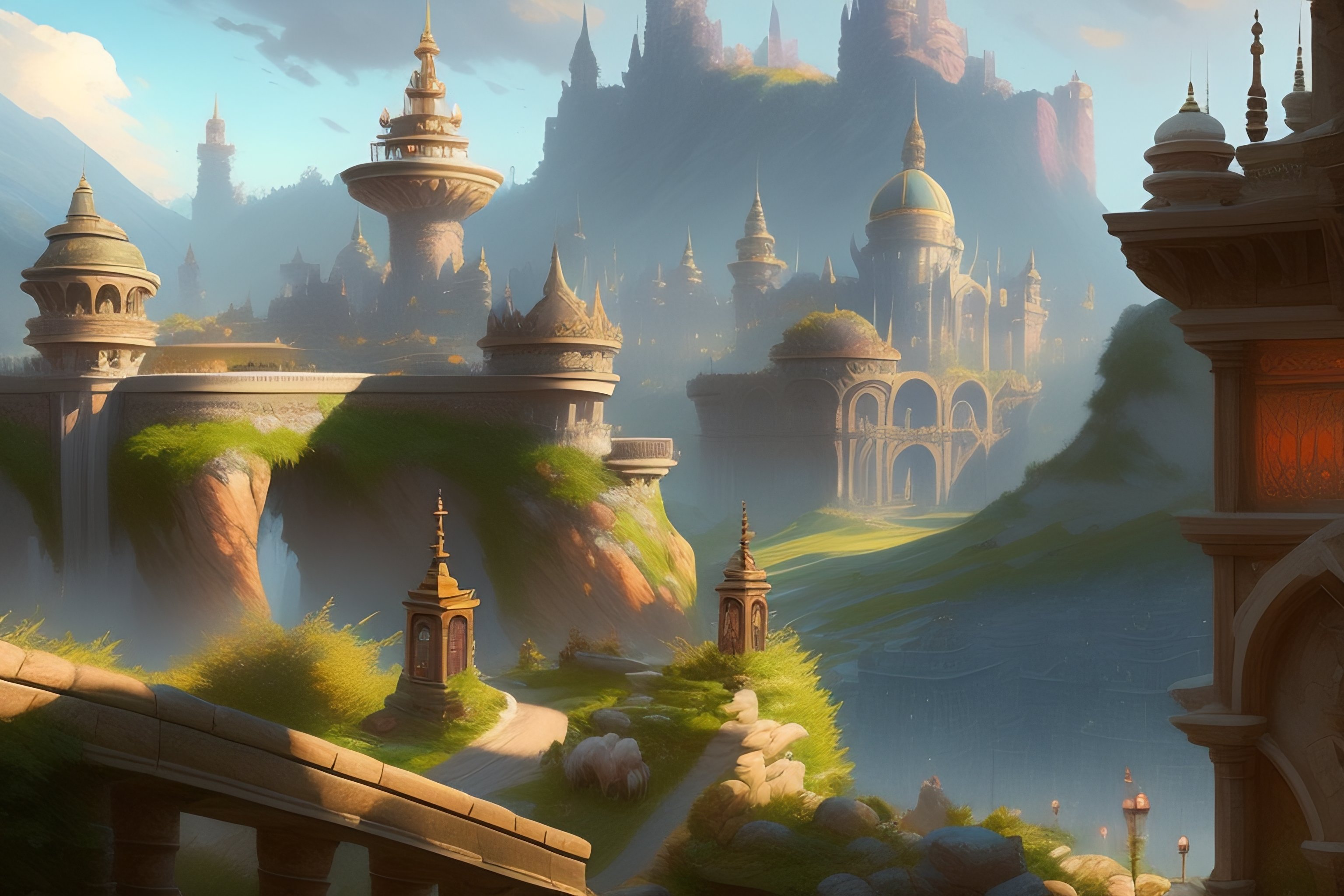 Lexica - Epic view, wide angle, elegant fantasy capital city, sprawl ...