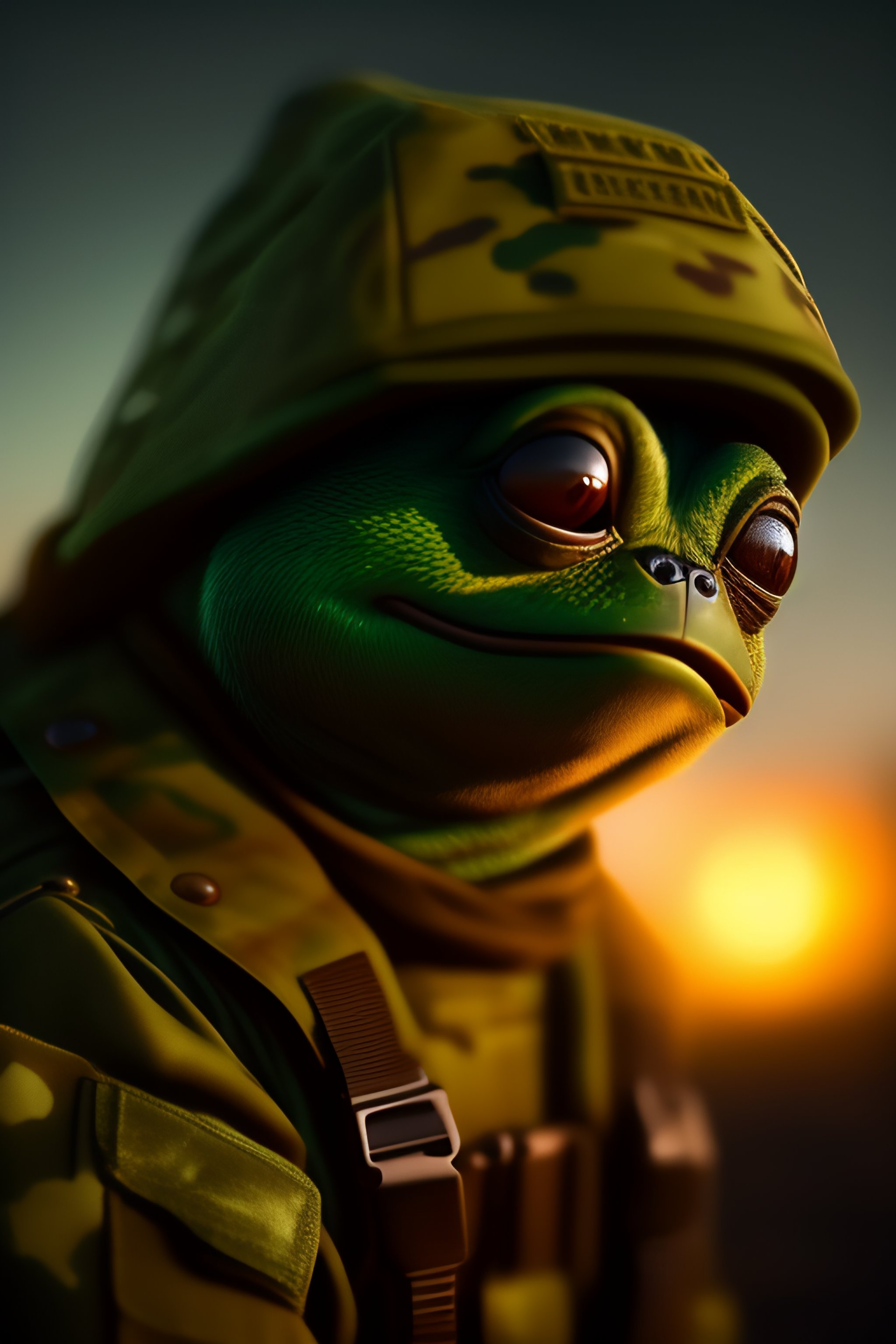 Lexica - An exhausted pepe the frog at the frontlines in the army at ...