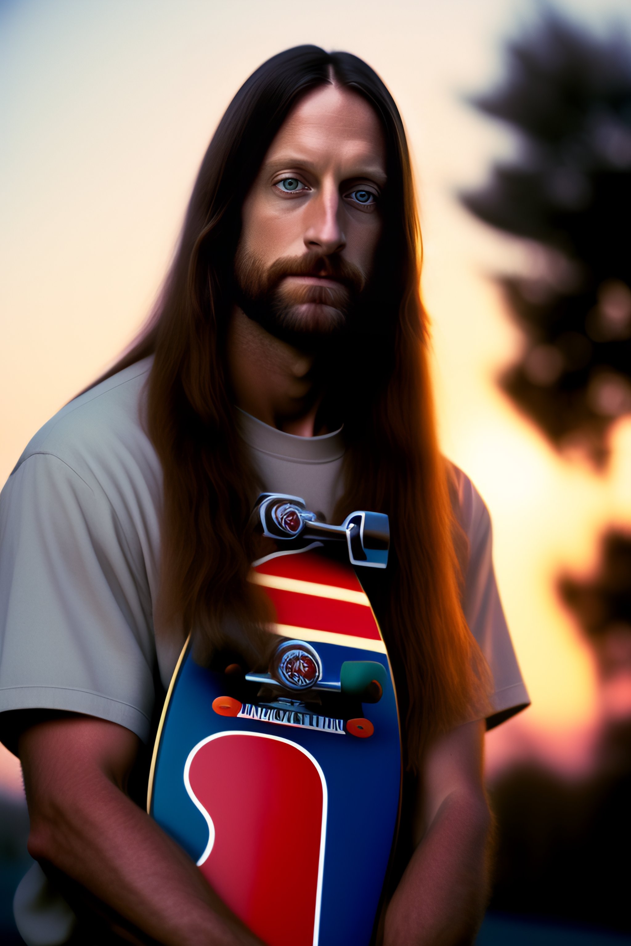 Lexica - 40 years old chris elliott with long straight hair holding a ...