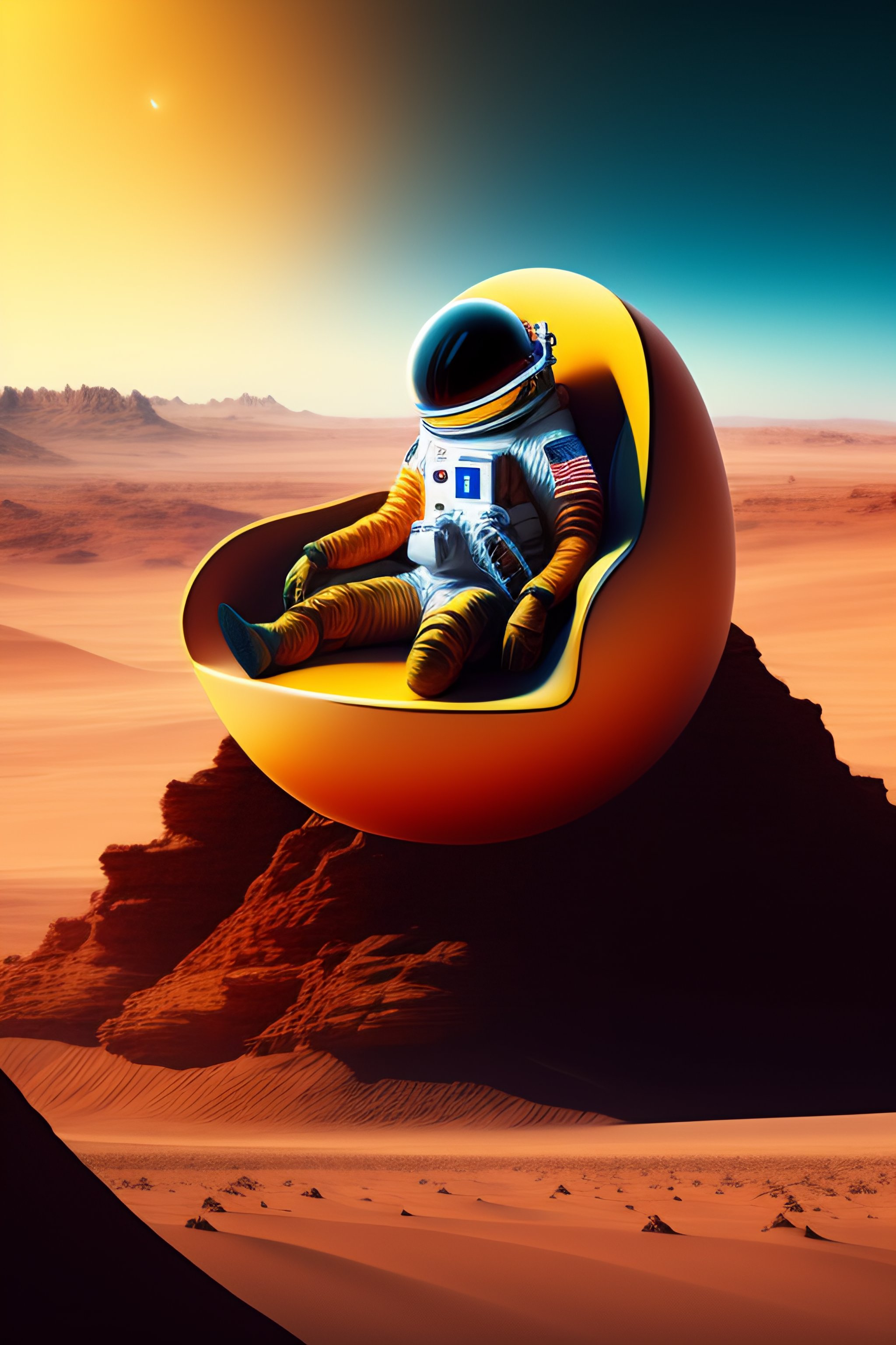 Lexica - An astronaut sit on a chair, on mars, in a dream univers